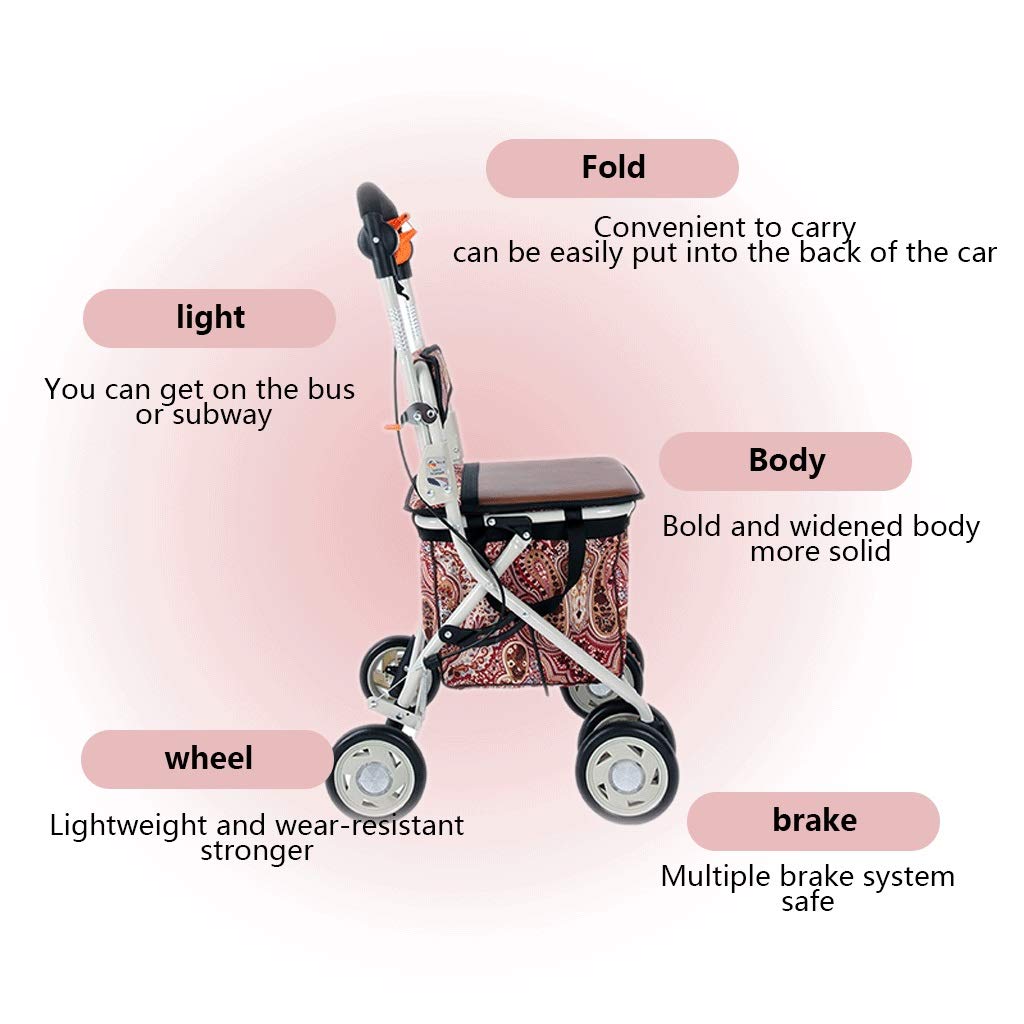 Rollators Walker Walker with Seat Walkers for Seniors Elderly Shopping Cart Folding Shopping Cart,Maximum Load 200kg/440lbs (Size: 50x53x92cm)
