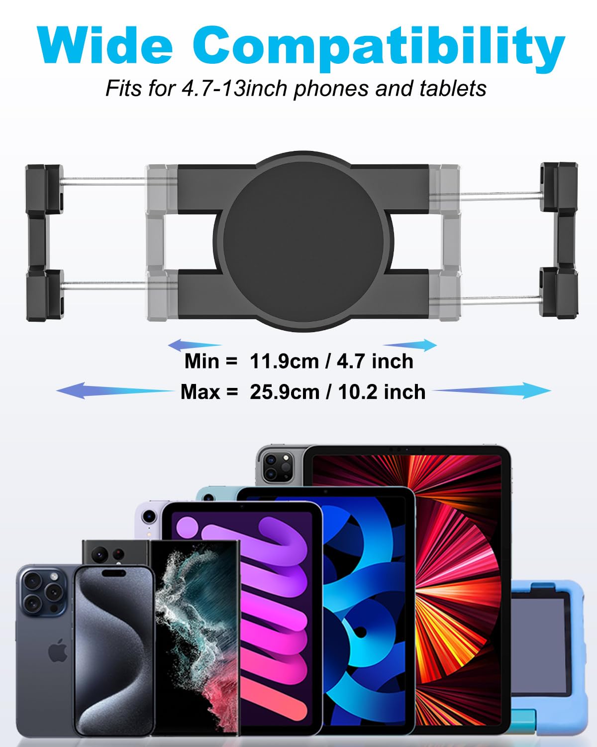 Phichy Car Vent Tablet Holder Mount for 4.7"-13" Phone & iPad - Air Vent Tablet Car Mount, Super Stable Clip Tablet Mount for Car Compatible with iPad Pro/Air/Mini, Galaxy Tabs, iPhone, Tablets