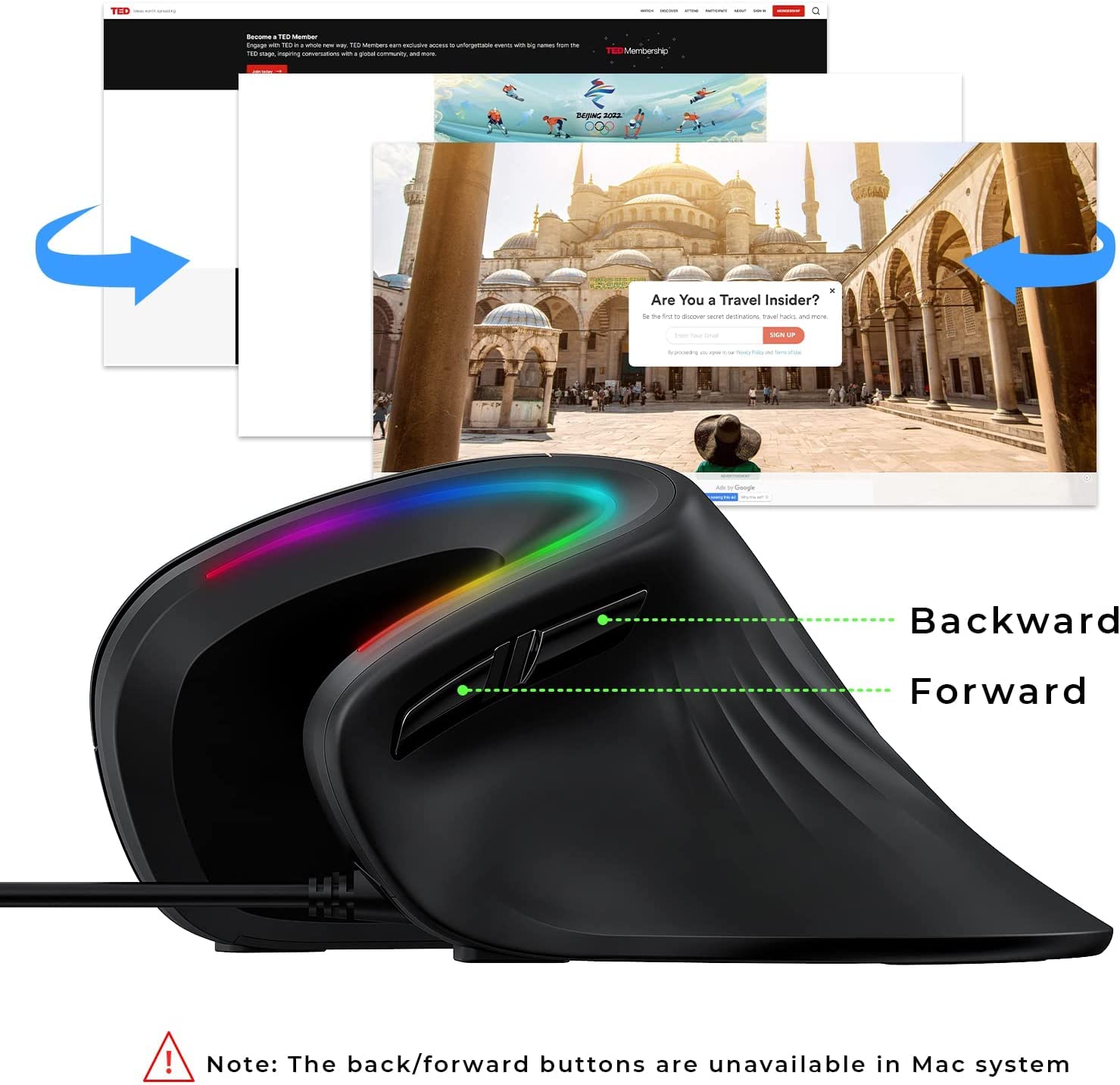NIXIUKOL Ergonomic Vertical Mouse, RGB Wired Computer Mice with LED Backlit, 5 Buttons, 1600 DPI USB Corded Ergo Mouse for Windows Laptop PC Notebook - Black