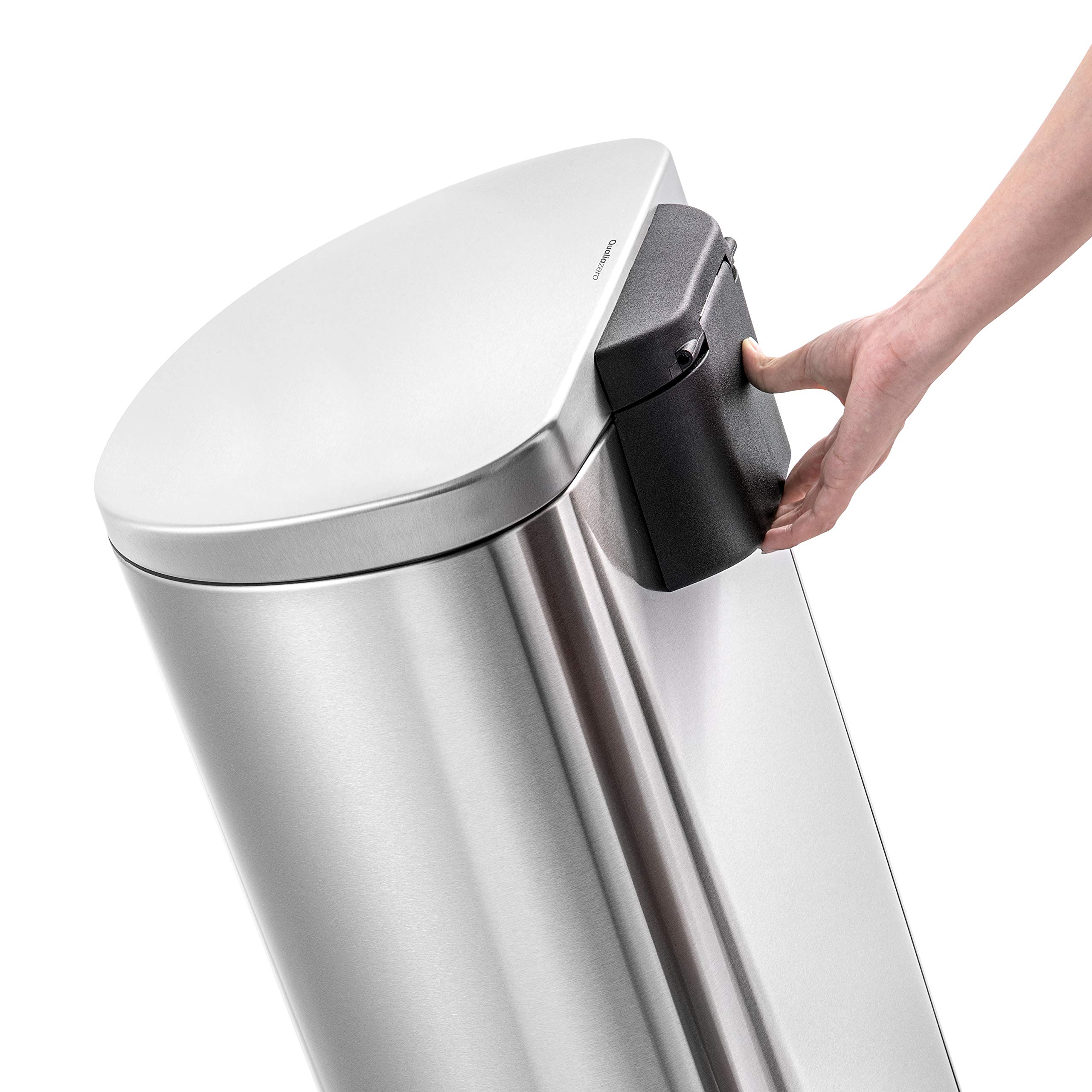 QUALIAZERO 50L Stainless Steel Step-On Trashcan with Soft Close Lid, Hands-Free Operation, Ideal for Kitchens, Offices & Commercial Spaces, D Shape