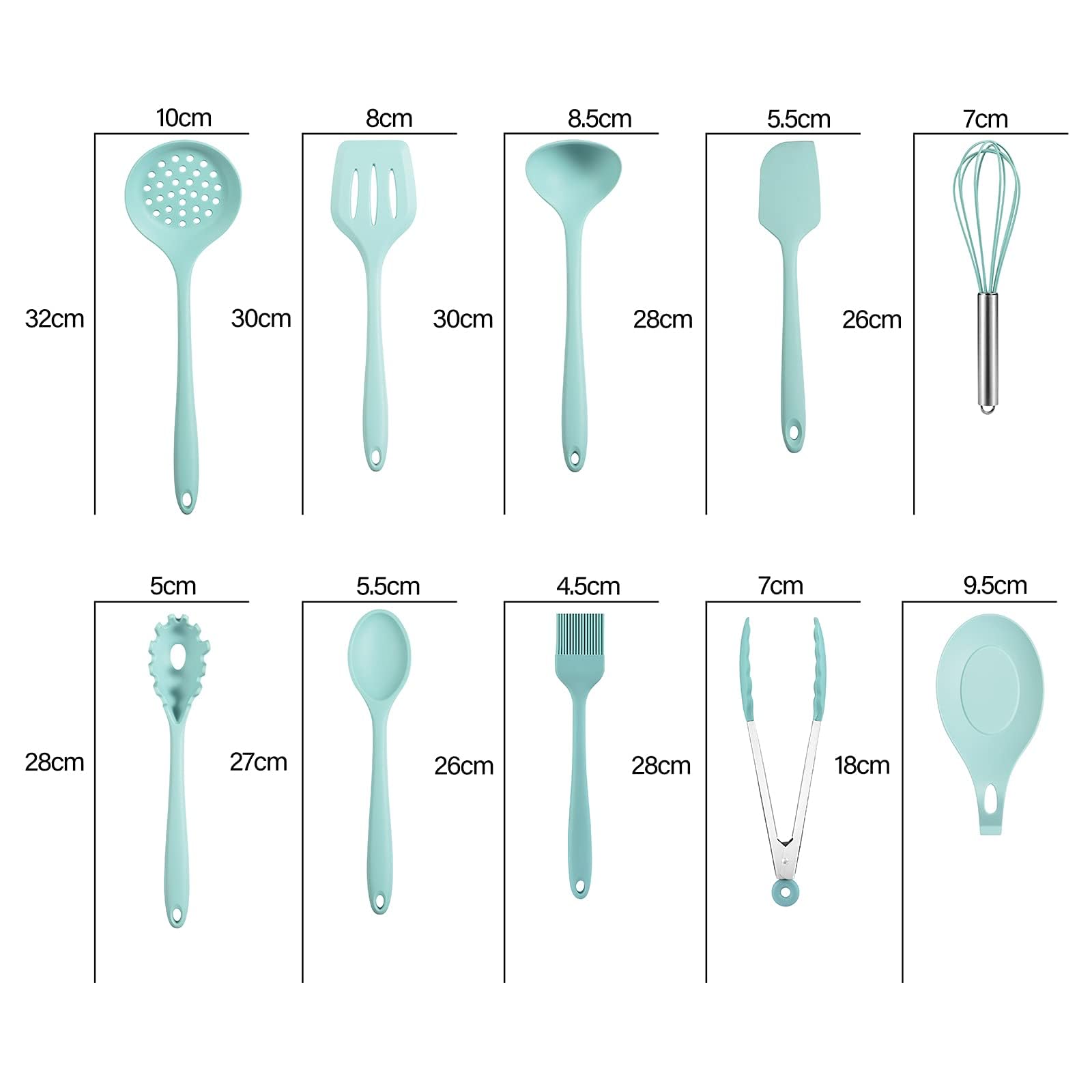Kitchen Cooking Utensils Set of 11, P&P CHEF Heat-resistant Cooking Utensil Kitchen for Nonstick Cookware Cooking, Slotted Turner, Soup Ladle, Spatula, Pasta Server, Spoon