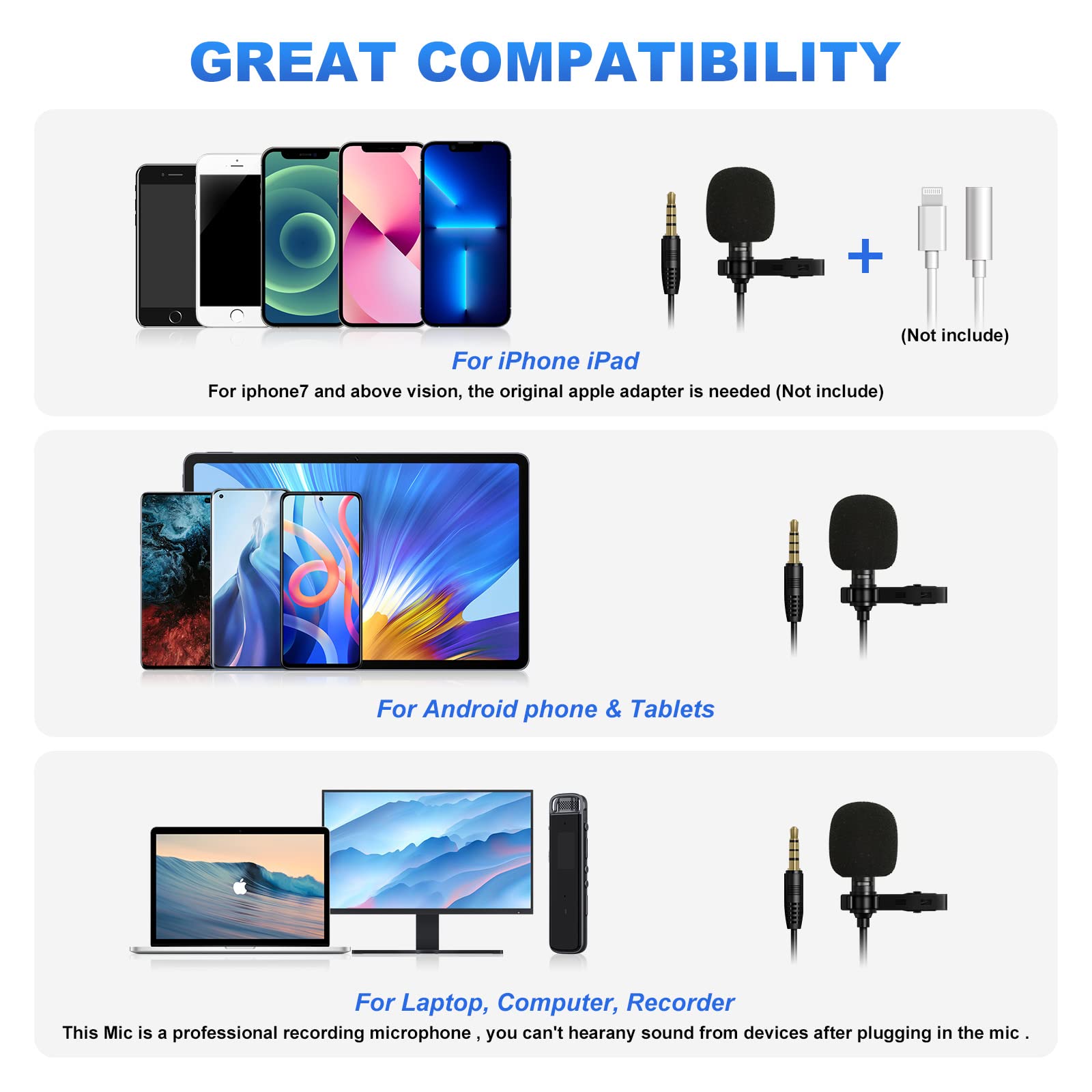 Mini Microphone for iPhone & Android Smartphone, Premium Lavalier Lapel Microphone for YouTube, Tiktok, Video, Interview, Professional Recording Microphone, Noise Cancellation, Great Sound Quality