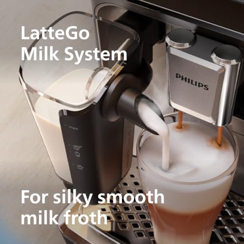 PHILIPS 4400 Series Fully Automatic Espresso Machine β 12 Hot & Iced Coffees, Quick-to-Clean LatteGo Milk System, SilentBrew, QuickStart, Ceramic Grinder, Black Chrome (EP4444/90)