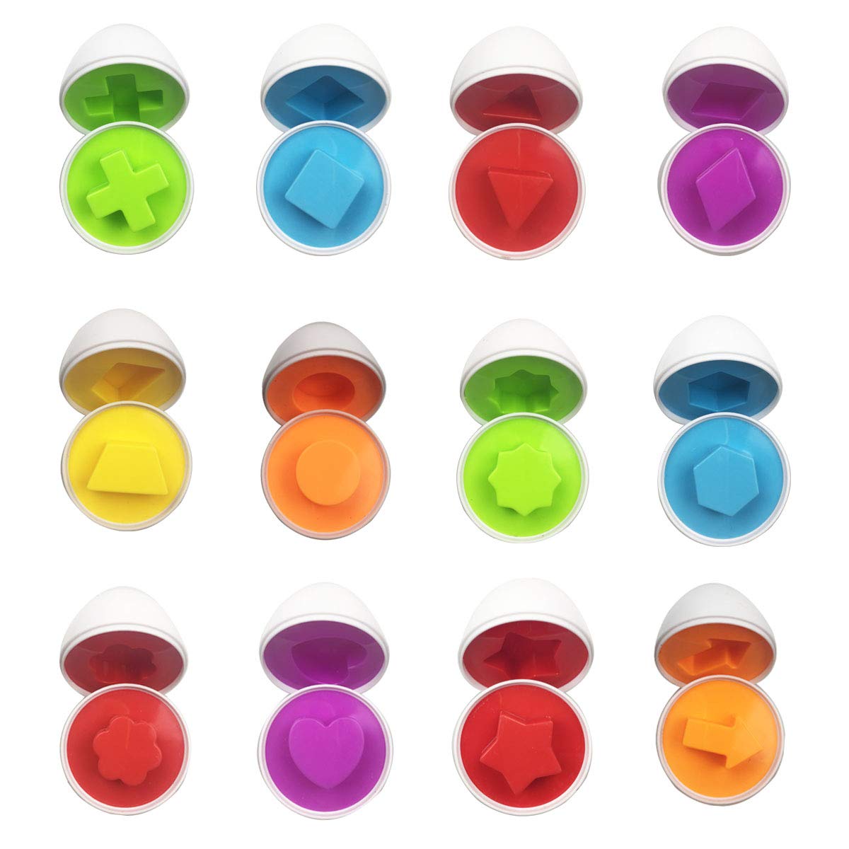 JoFAN 12 Pack Color Shape Matching Eggs Easter Eggs STEM Toys for Kids Boys Girls Toddlers Easter Basket Stuffers Gifts
