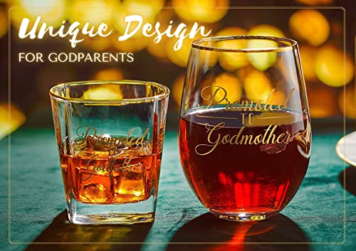 Onebttl Godparent Proposal Gift Set, 17oz Wine Glass & 8.5oz Whiskey Glass Set, Godmother and Godfather Gift, Ideal for Godparent Birthday, Proposal, Baptism