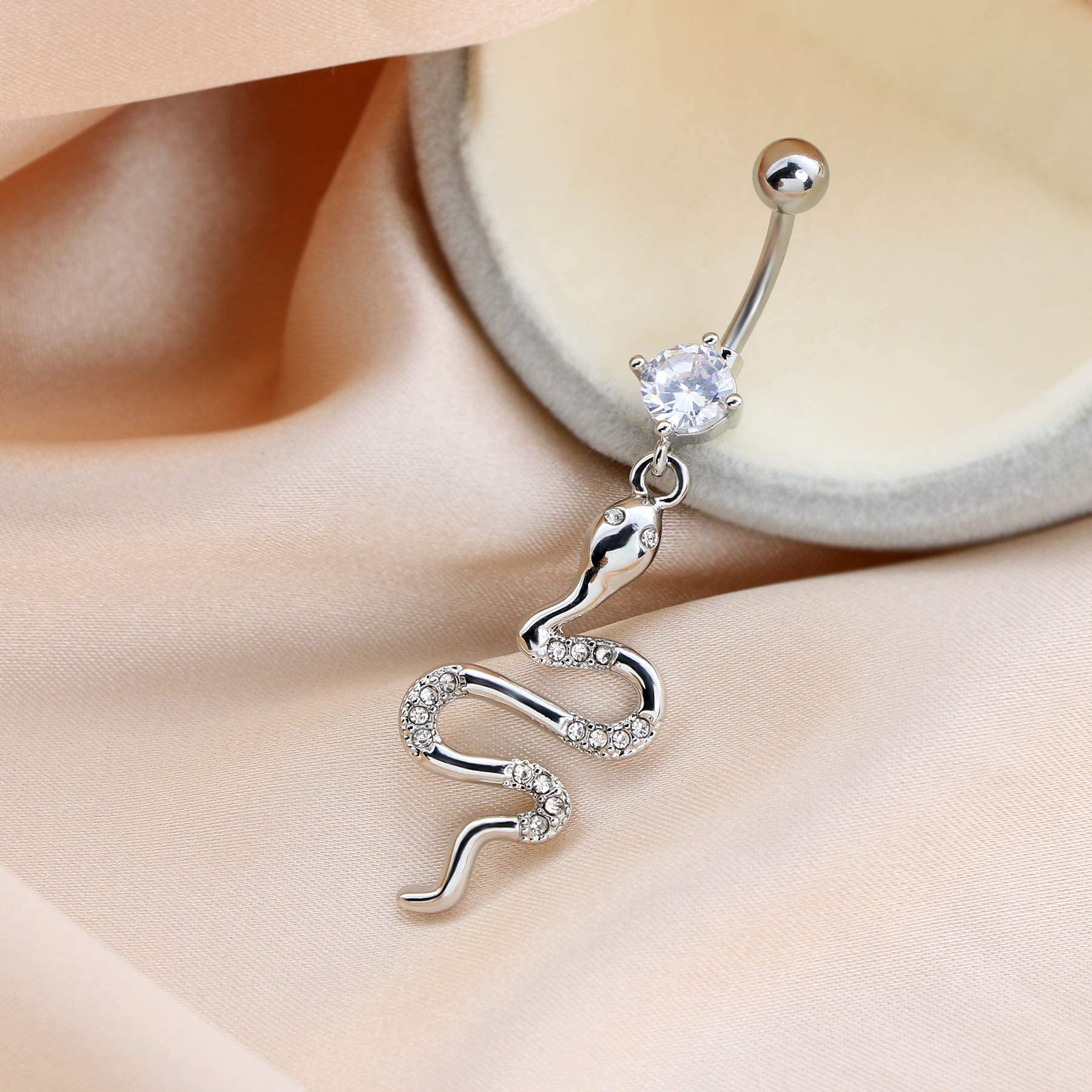 Jewseen Snake Belly Button Rings Sparkling CZ Dangle Navel Rings 14g Belly Bar Body Piercing Jewelry