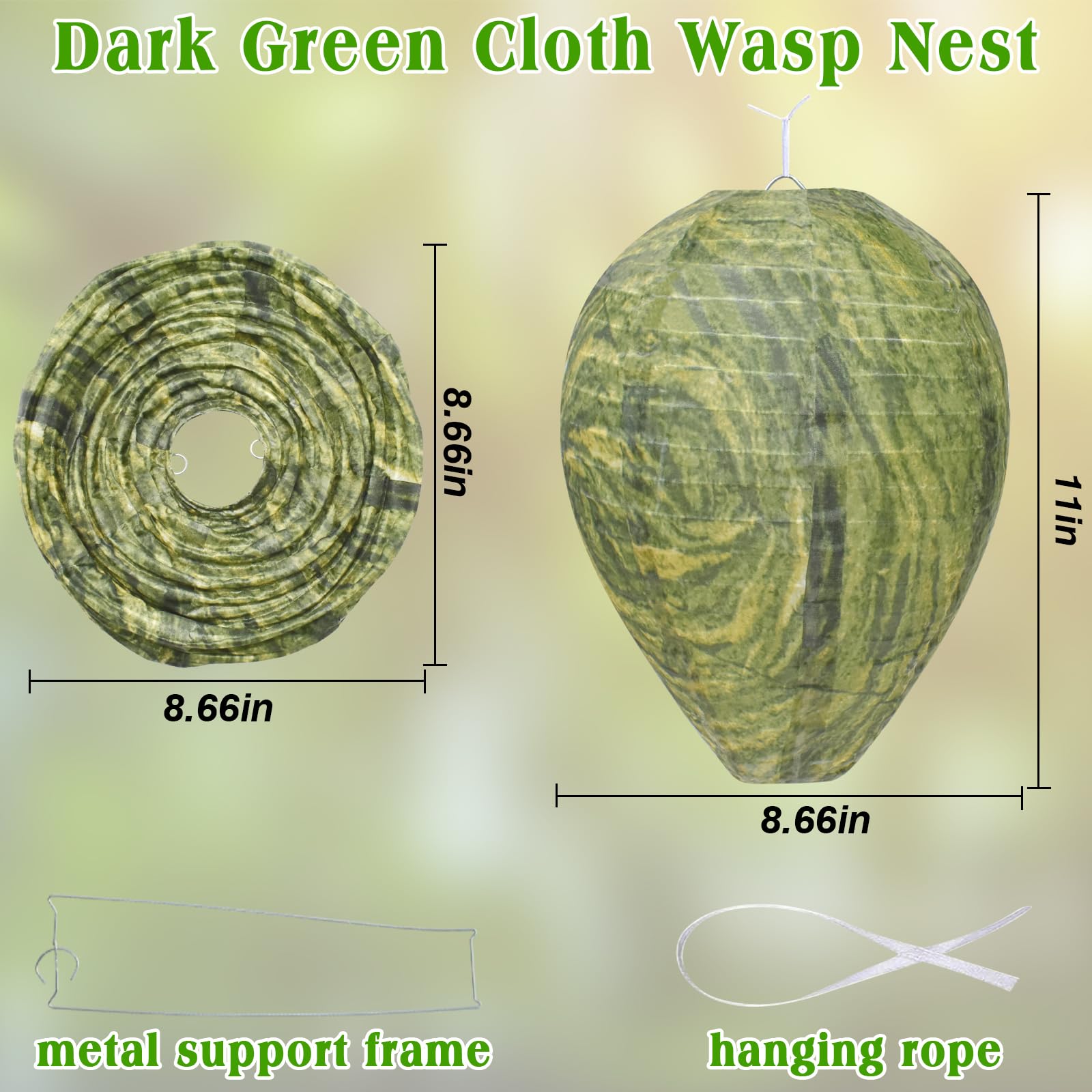 ZeeDix 4 Pack Hanging Fake Wasp Nest for Indoor and Outdoor, Home and Garden(8.66"×11",Dark Green)