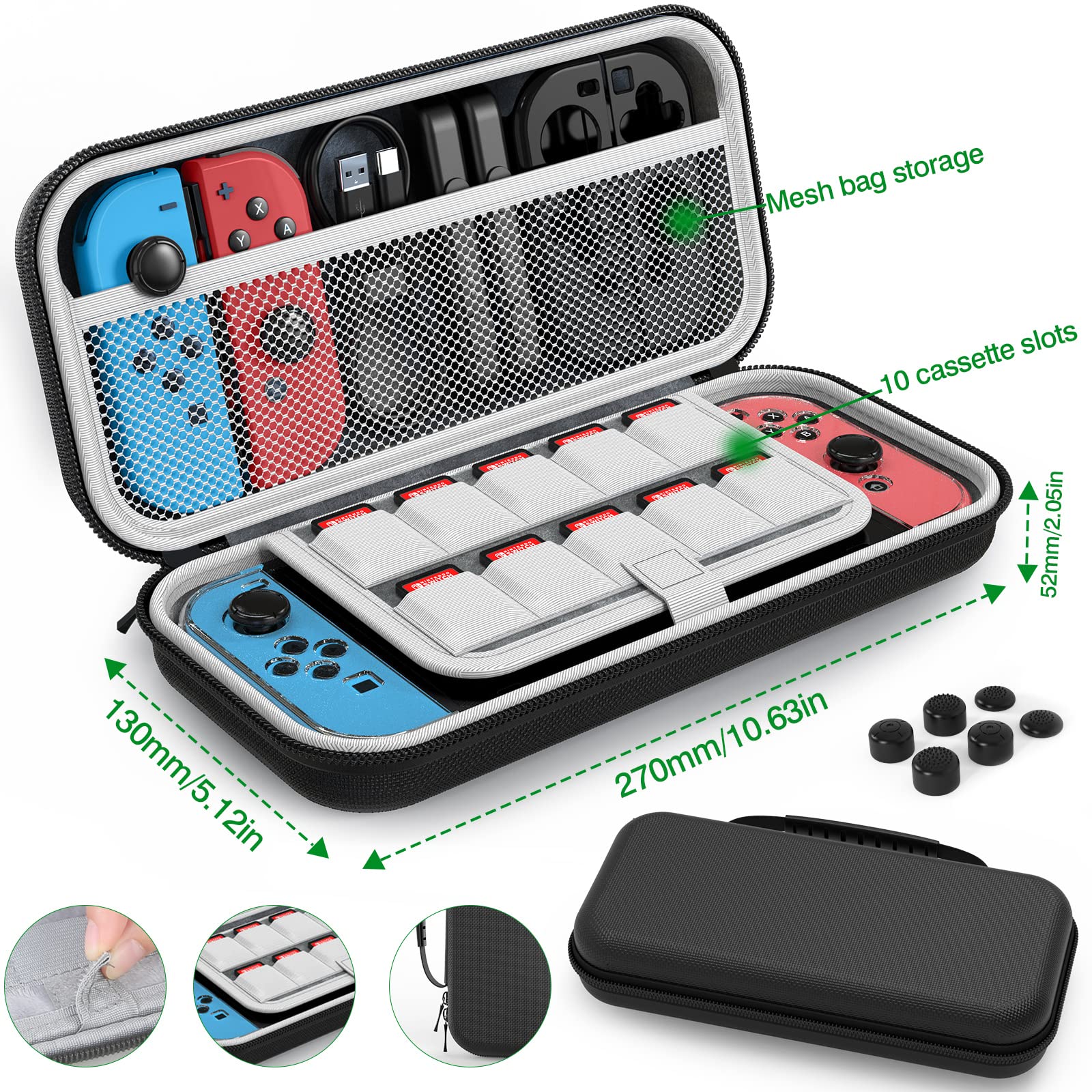Mooroer Switch Accessories Bundle Compatible with Nintendo Switch, 27 in 1 Gift Kit with Carrying Case, Dockable Protective Case Cover, Screen Protector, Joycon Grip, Steering Wheel & More (Black)