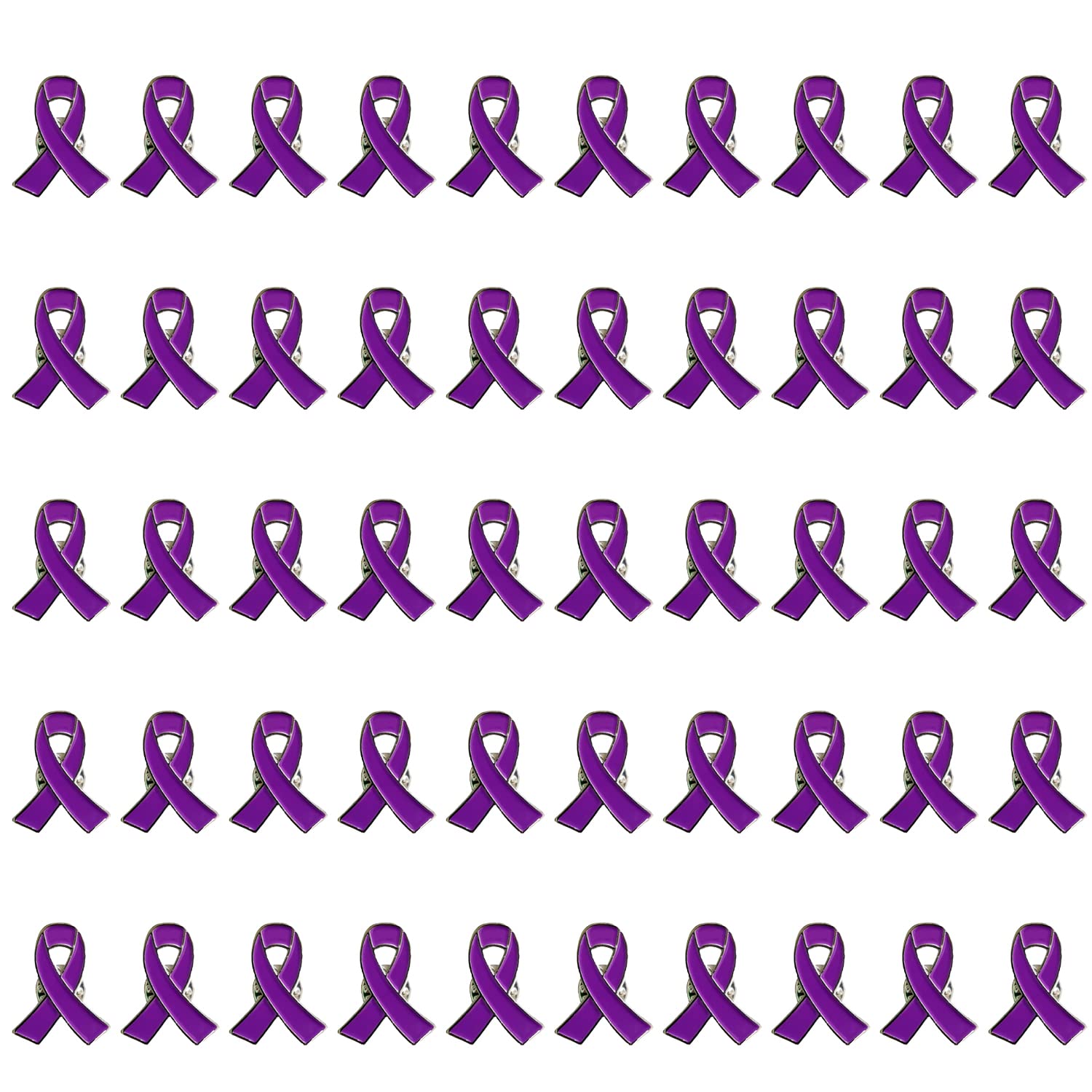 Purple Ribbon Pins 50Pcs Enamel Lapel Pin Purple Awareness Brooch for Alzheimer’s, Epilepsy, Pancreatic Cancer, Domestic Violence