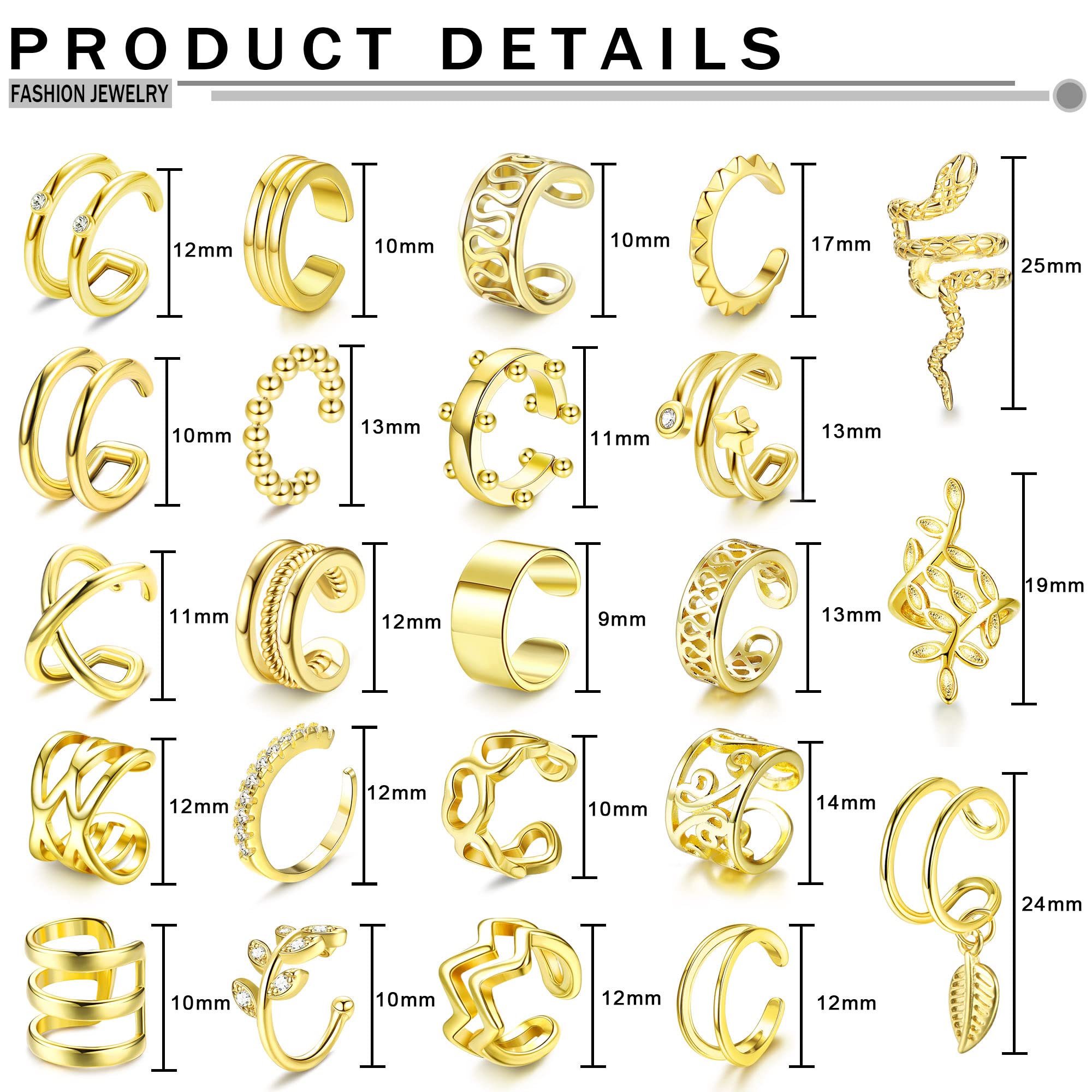 LOYALLOOK 23Pcs Ear Cuffs Earrings Set for Women 𝐍𝐨𝐧-𝐏𝐢𝐞𝐫𝐜𝐢𝐧𝐠 Cartilage Clip On Helix 𝐖𝐫𝐚𝐩 𝐄𝐚𝐫𝐫𝐢𝐧𝐠 𝐀𝐝𝐣𝐮𝐬𝐭𝐚𝐛𝐥𝐞 Snake Leaf Ear Clip 𝐅𝐚𝐤𝐞 𝐂𝐚𝐫𝐭𝐢𝐥𝐚𝐠𝐞 𝐄𝐚𝐫𝐫𝐢𝐧𝐠 Silver Tone
