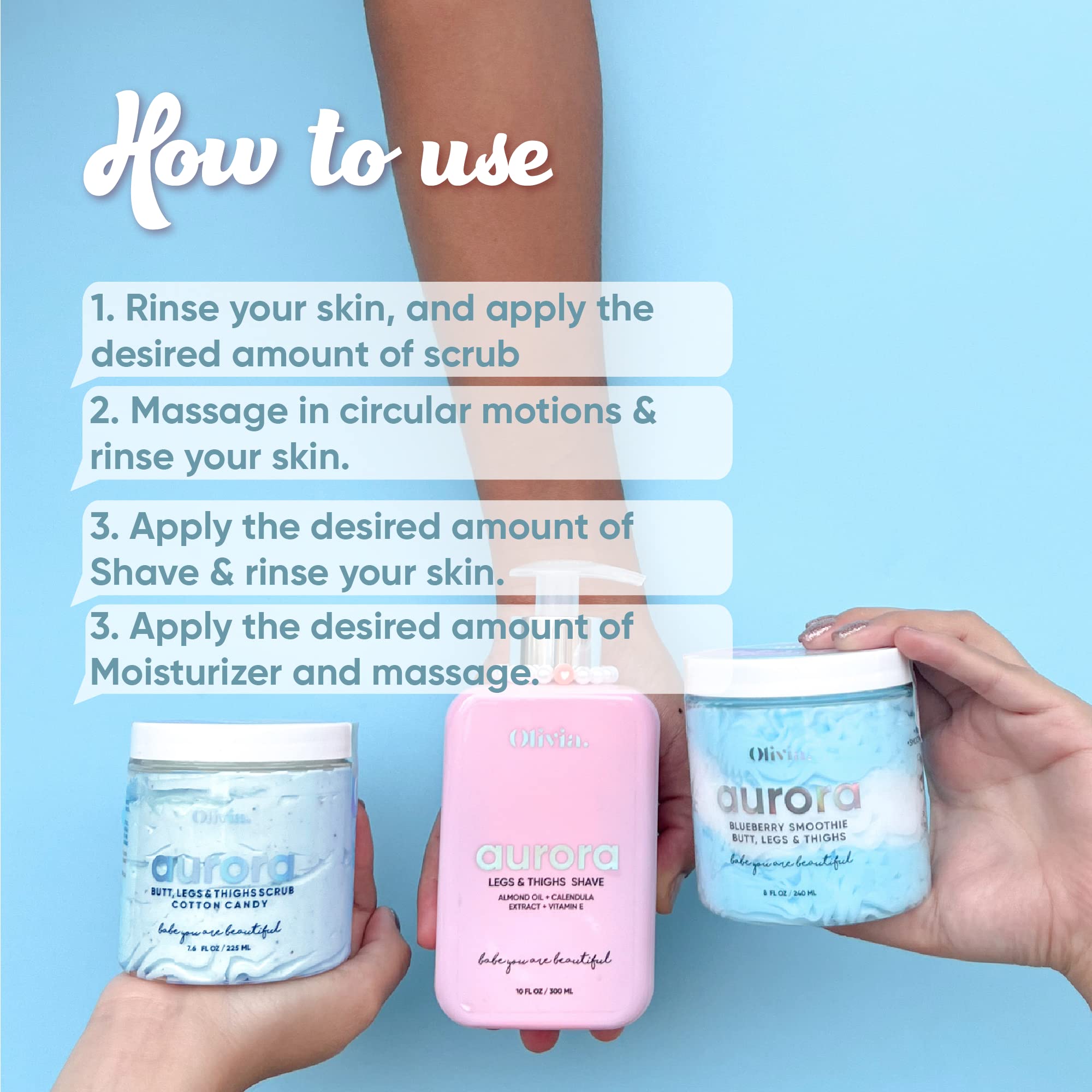 Olivia Legs & Thigh Pre Shave Scrub, Shave & Moisturize Bundle