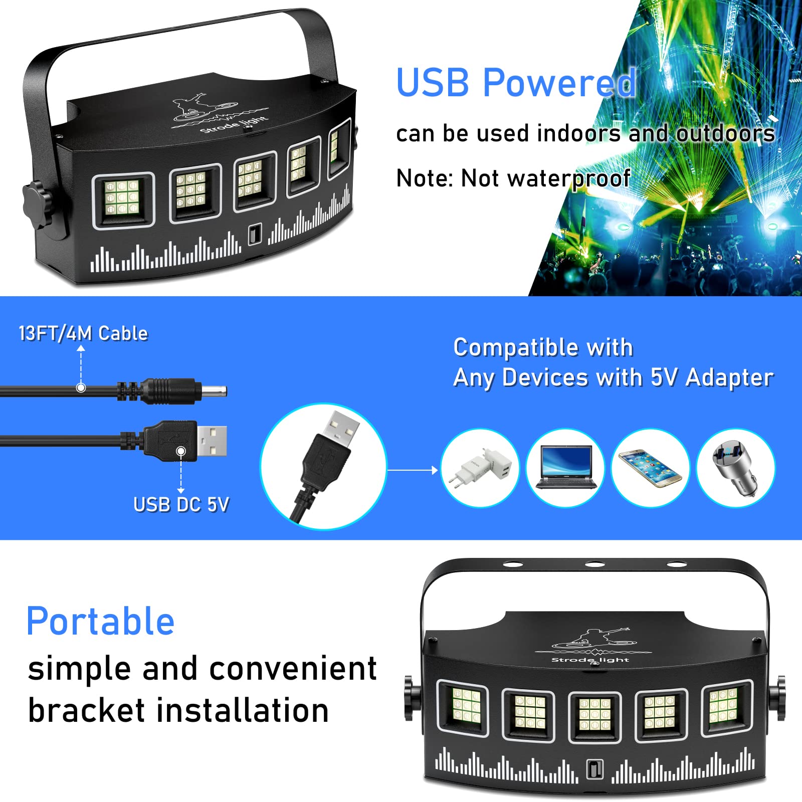 Mini Strobe Party Light, Hakuta 45 LEDs DJ Projector Lights Sound Activated with Remote, DJ Disco Stage Party Lights for Halloween, Christmas, Birthday, Wedding and Club