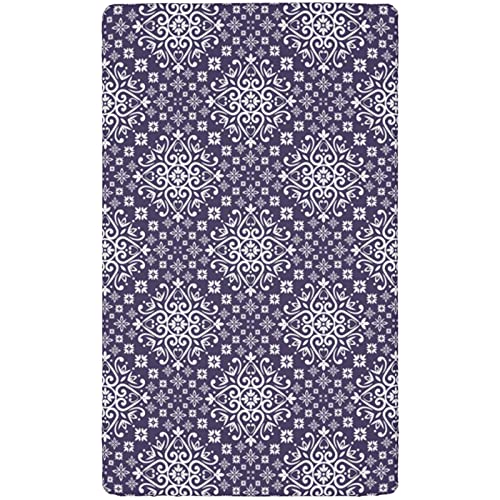 Royal Blue Themed Fitted Mini Crib Sheets,Portable Mini Crib Sheets Ultra Soft Material-Great for Boy or Girl Room or Nursery,24“ x38“,Indigo White