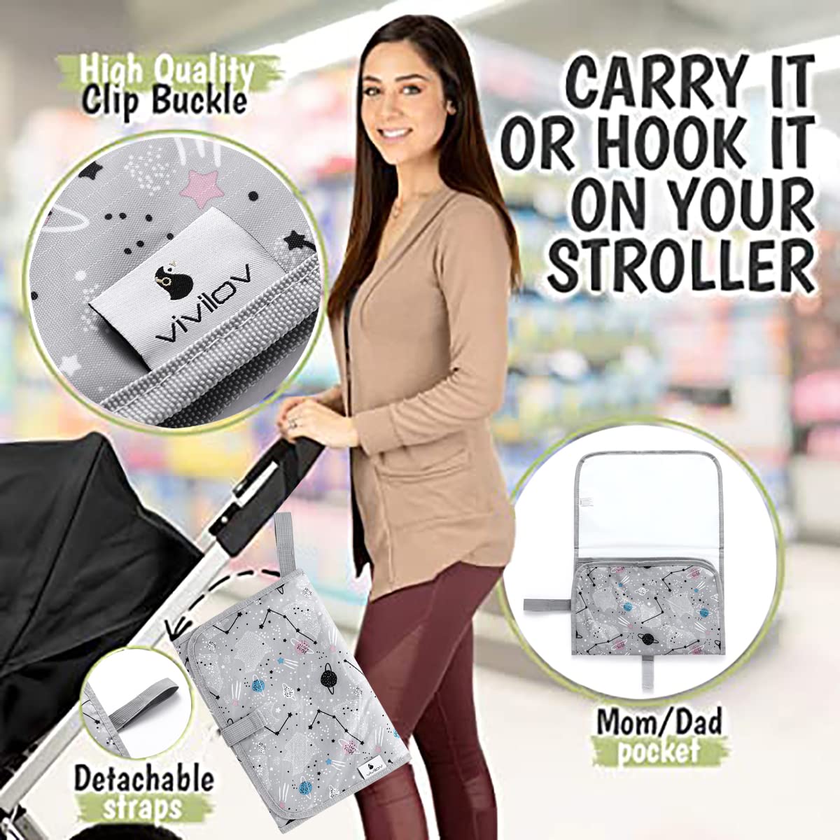 Portable Baby Changing Pad - Waterproof Diaper Changing Pad with Extra Diaper Pocket - Diaper Travel Changing Mat - Foldable & Lightweight Changing Mat for Newborn - Large Size 26.5"X16"
