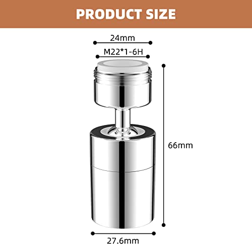Sink Faucet Aerator, 360 ° Swivel Bathroom Faucet Aerator, Dual Function Kitchen Faucet Aerator,Big Angle High Pressure Large Flow Aerator,Polished Chrome-15/16 Inch-27UNS Male Thread