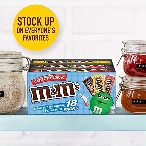 M&M'S Peanut, Peanut Butter & Milk Chocolate Variety Pack Full Size Milk Chocolate Candy Assortment, 30.58 oz 18 ct