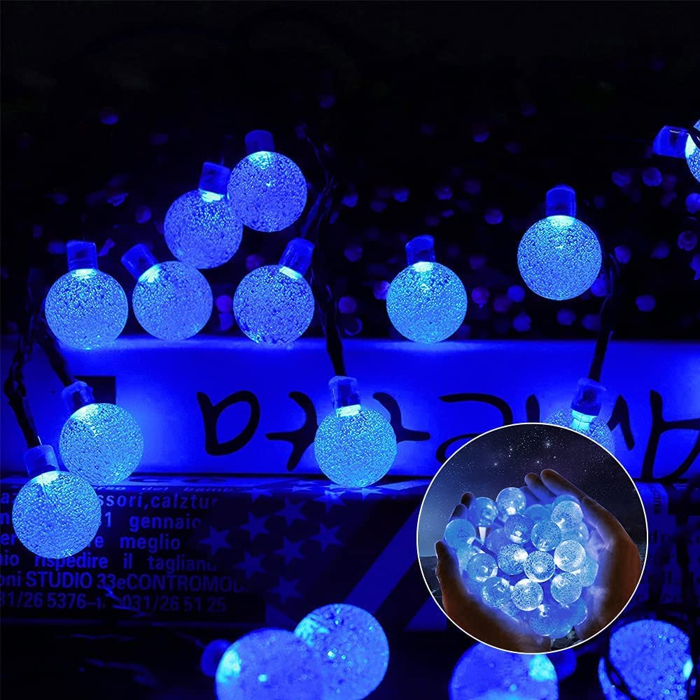 QUTTUP Blue String Lights 26ft 50 LED Indoor Outdoor, Plug in Fairy String Lights Clear Wire, 8 Modes Waterproof Christmas Tree Lights for Xmas Tree Party Bedroom Room Wall Decoration