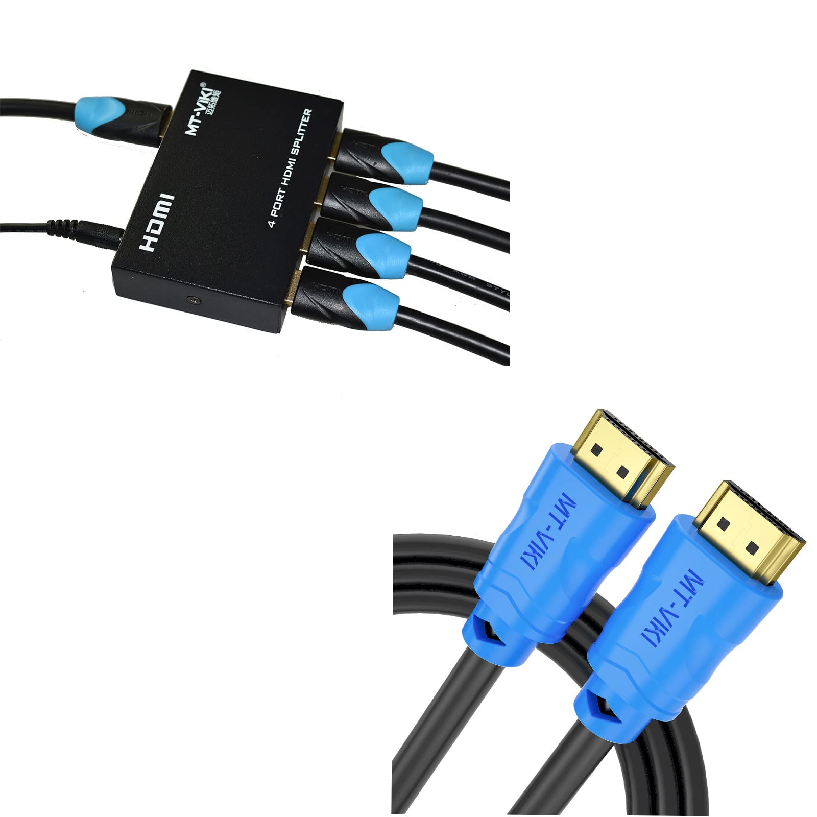 MT-VIKI HDMI Splitter 1 in 4 Out + 10ft 4K HDMI 2.0 Cable