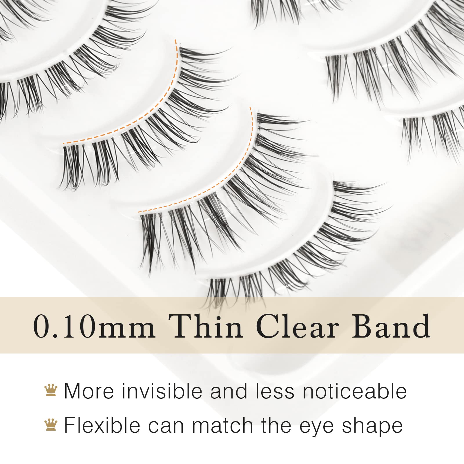 Lashes Natural Look 10mm with Thin Clear Band 10 Pairs Asian Korean Japanese Style Natural Looking Fake Strip Lashes for Small Face Eyes by EMEDA(806)