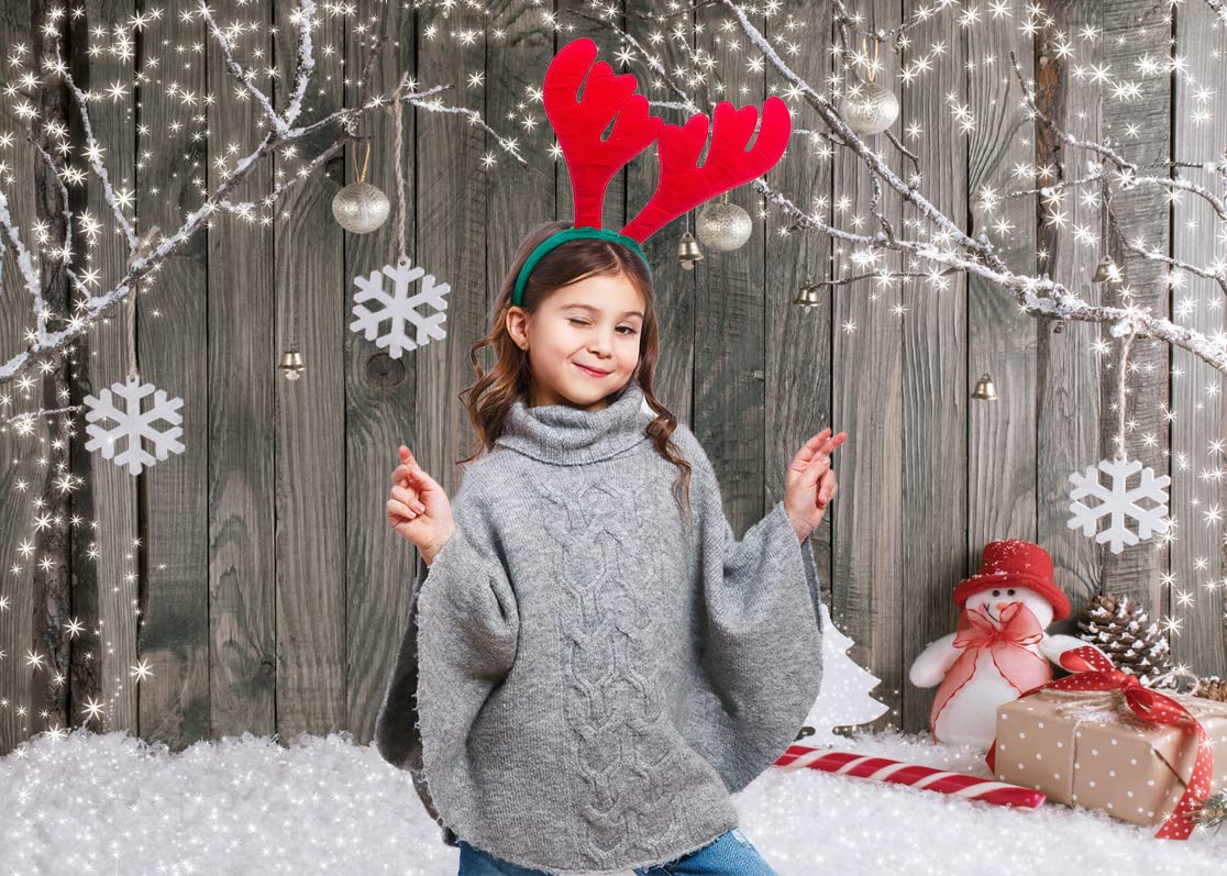 LYWYGG 7X5FT Christmas Backdrop Snow Floor Photo Backgrounds Wooden Wall Photography Backdrops for Child CP-70