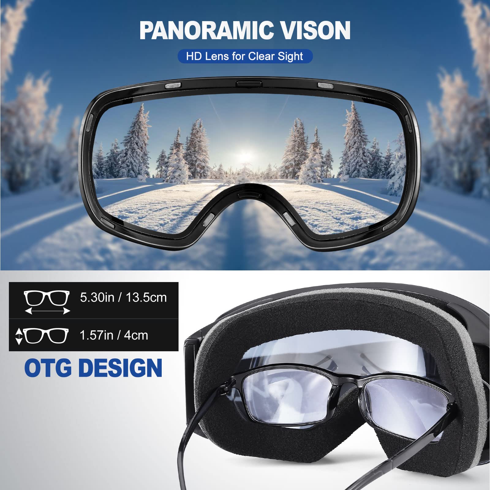 Odoland Bundle - 2 Items 4-in-1 Snowshoes with Trekking Poles, Black, M and Detachable Magnetic Snow Ski Goggles, Black Frame Silver Lens, VLT 10%