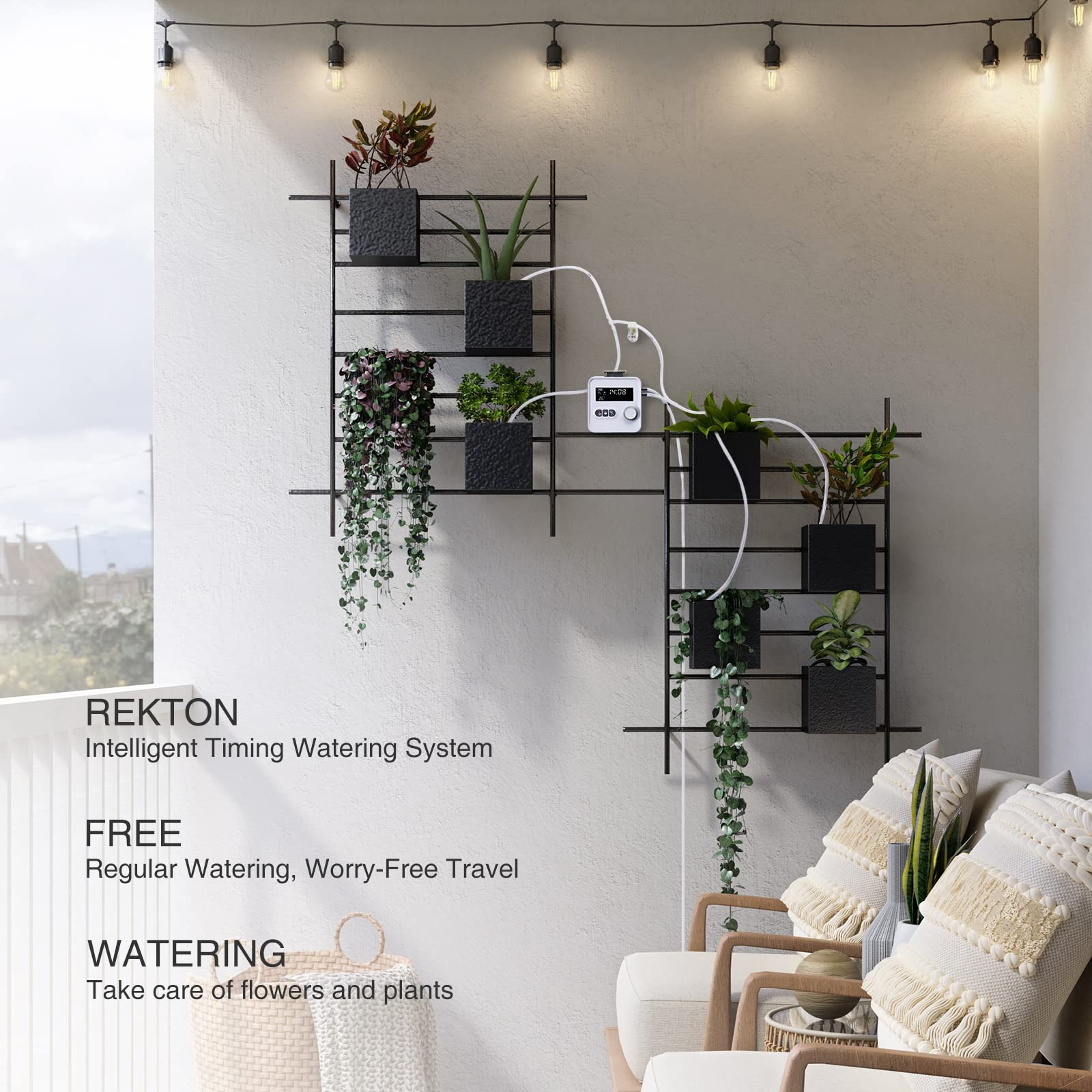 REKTON Automatic Drip Irrigation Kit,Houseplants DIY Micro Self Watering System with 30Day Digital Programmable Water Timer 5V USB Power Operation for Indoor Potted Plants Vacation Plant Watering