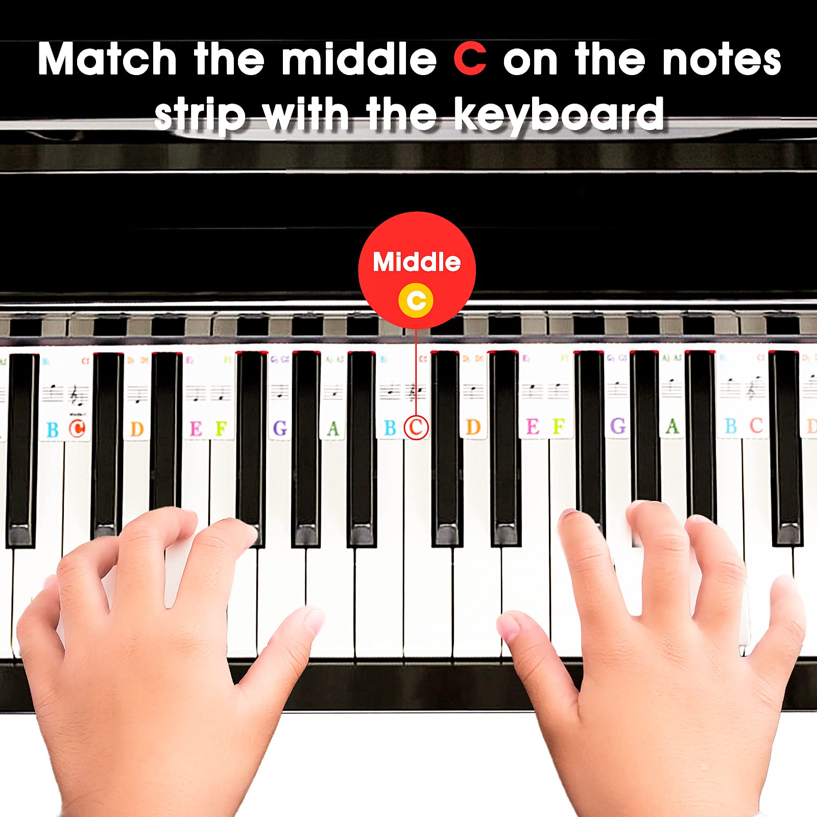 Piano Key Stickers for Beginners Kids,61 Keys 1:1 Full-Size Plastic Paste-Free Piano Keyboard Stickers Removable Piano Keyboard Stickers