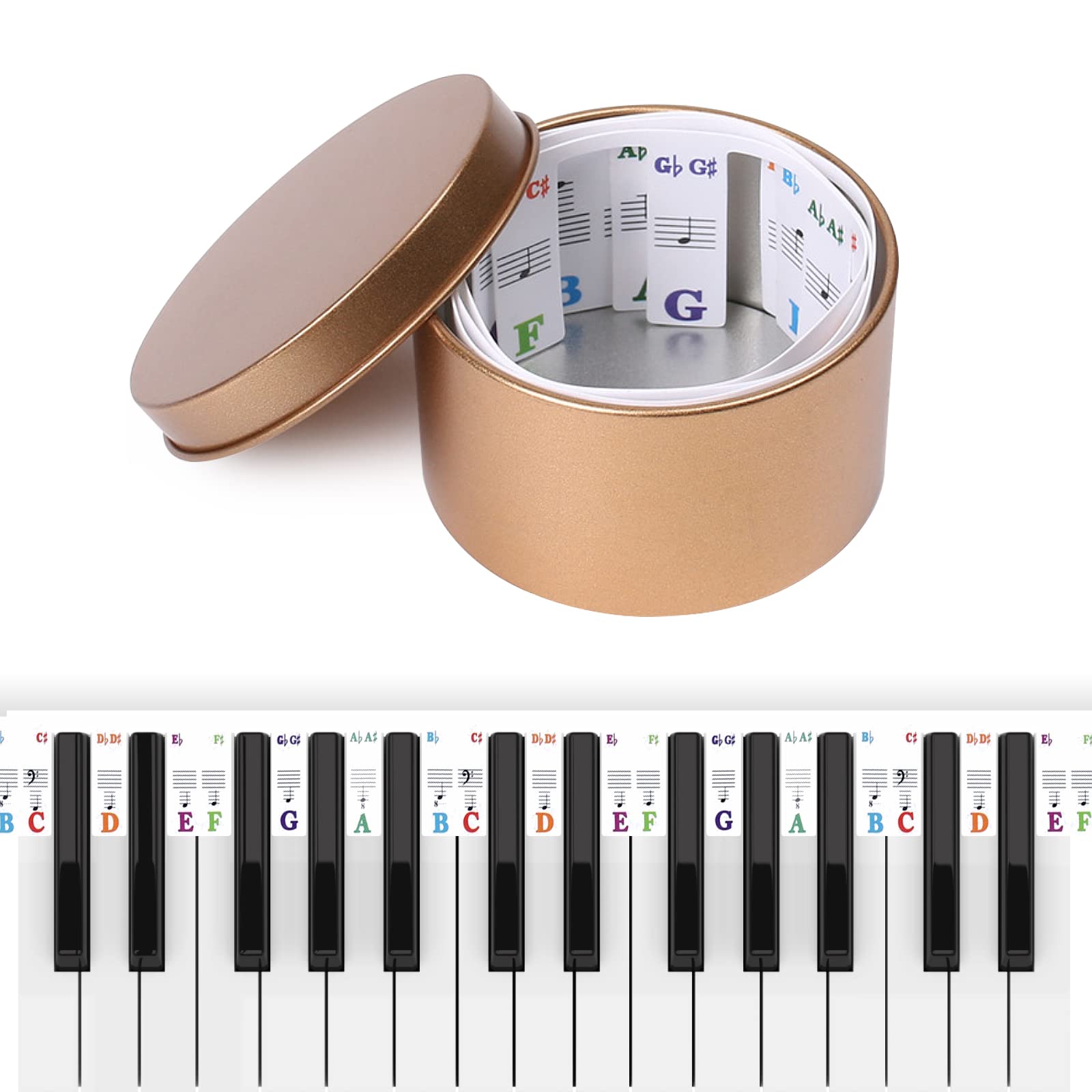 Piano Keyboard Stickers for 88/61/54/49/37 Key, Piano Rake Key Labels Overlay Removable for Beginners Kids, Multicolor (PVC)