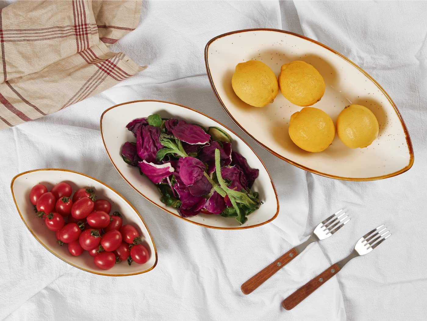 ONEMORE Pasta Bowls and Large Oval Bowls Bundle - Microwave, Oven and Dishwasher Safe - Creamy White