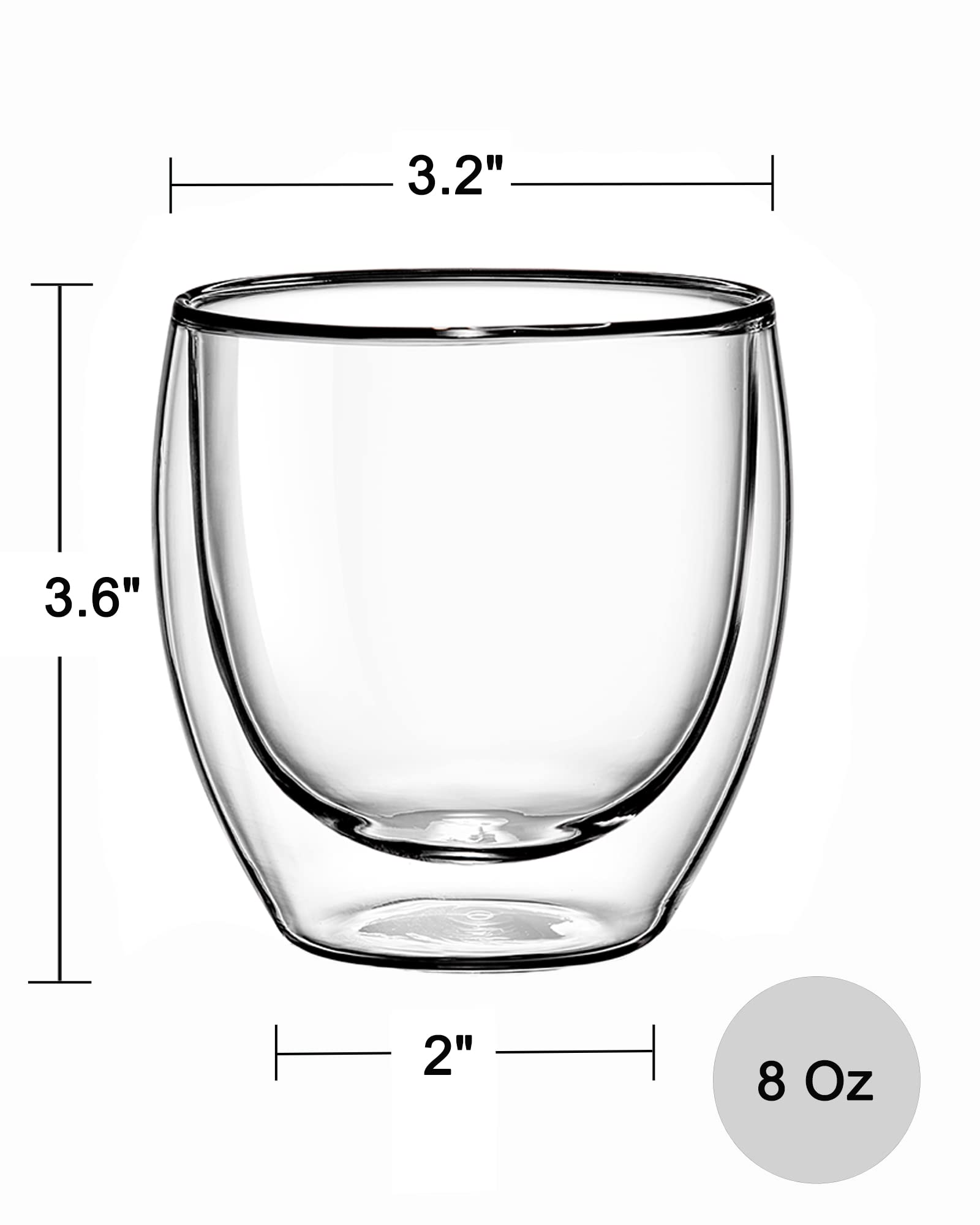 Nachell Glass Espresso Cups Set of 4-8 oz Double Wall Glass Coffee Mugs Clear Coffee Tumblers,Insulated Borosilicate Glass Drinking Cups for Latte Cappuccino Tea Drink