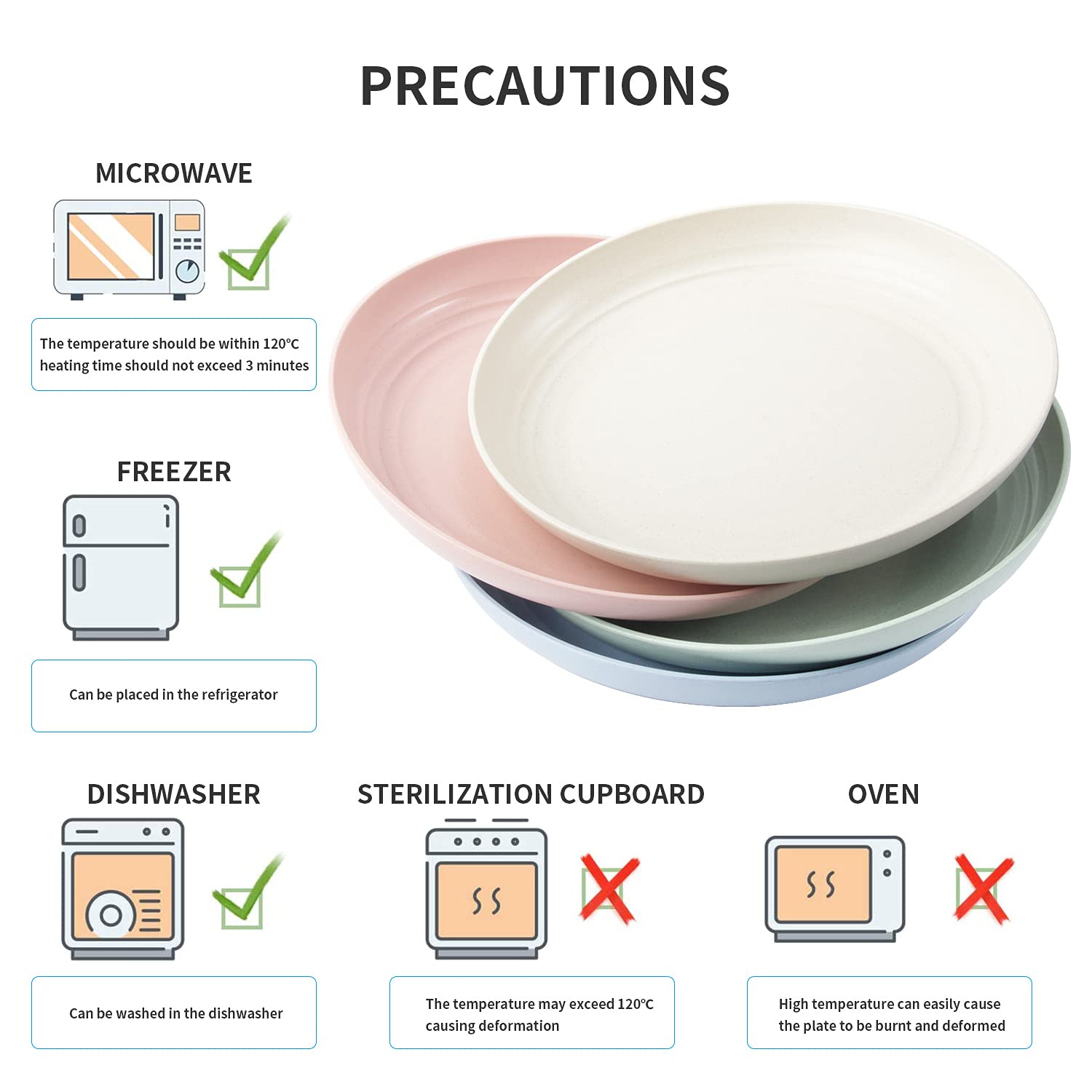 OAMCEG 8 Pack Plastic Plates Reusable 10 Inches Unbreakable Eco-Friendly Lightweight Wheat Straw Plates, Salad Plates, Camping Plates, Dinner Plates, College Dorm Room Essentials, BPA FREE