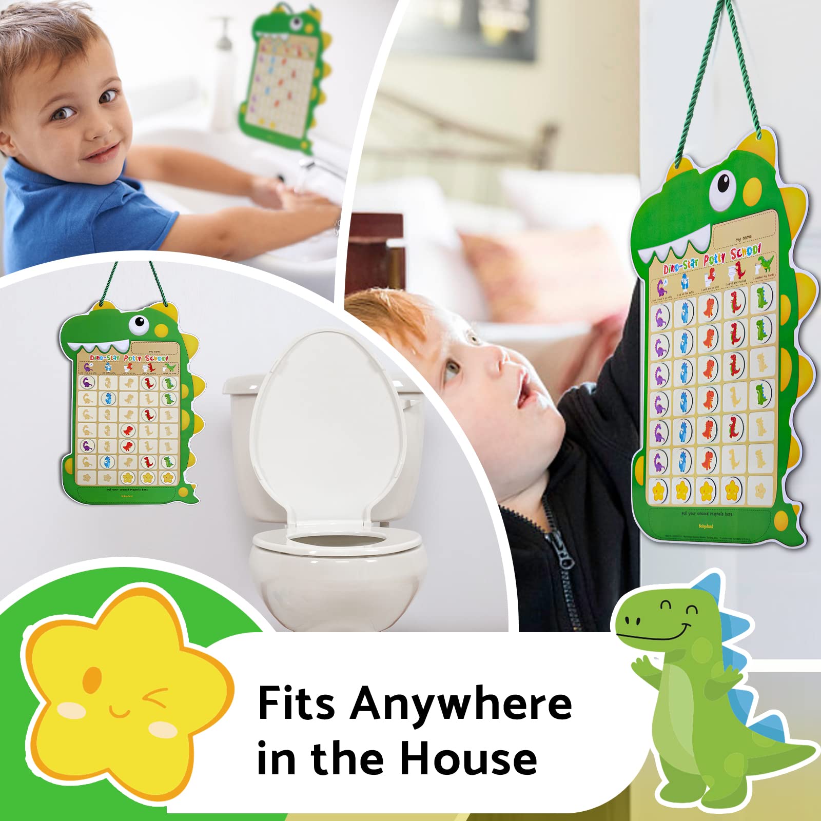 Potty Training Chart for Toddlers Boys & Girls - A Dinosaur Potty Chart with 35 Reusable Magnetic Dinosaur & Star Stickers for Kids Potty Training Reward (Dinosaur Potty Chart 3Crown)