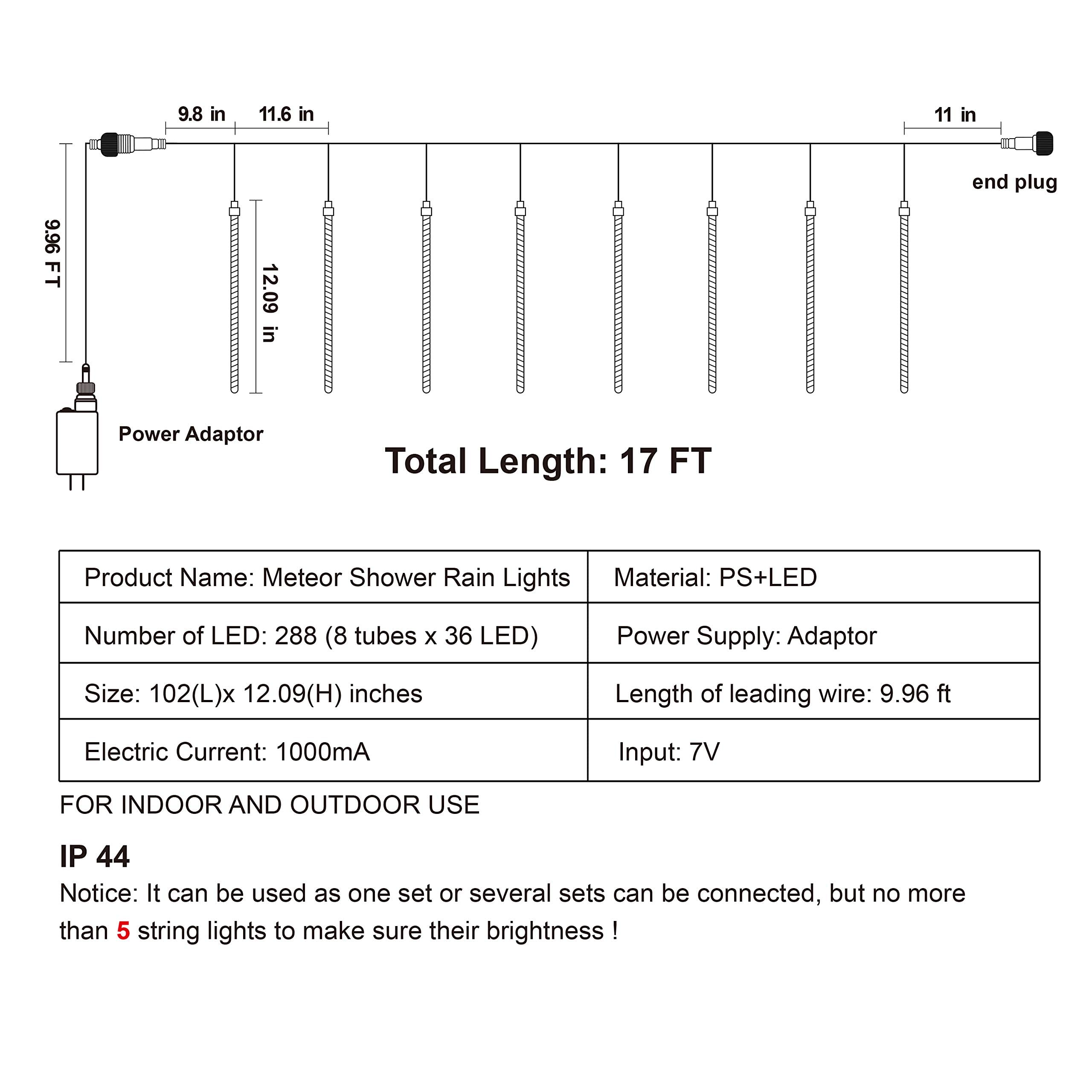 Joiedomi 2-Pack Christmas Meteor Shower Lights - Falling Rain Drop Icicle String Lights 2 x 8 Tubes 30cm 288 LEDs White, for Halloween Christmas Holiday Party Home Patio Outdoor Decoration
