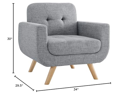 ROSEVERA Rylee 30”Accent Fabric Upholstered Arm Tufted Comfy for Reading in Bedroom,Living Room, Sofa Chair,Armchair for Small Space,Wood Legs, Standard, Gray Linen