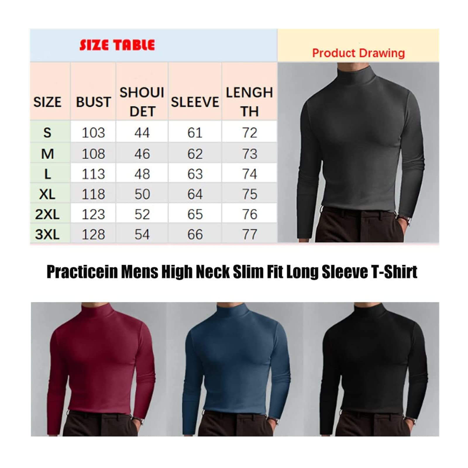 MUGUOY Men's High Neck Slim Fit Long Sleeve T-Shirt,Men's Casual Mock Turtleneck Slim Fit Basic Tops,Fashion Pullover Stretch Thermal Underwear Top. (S, White)