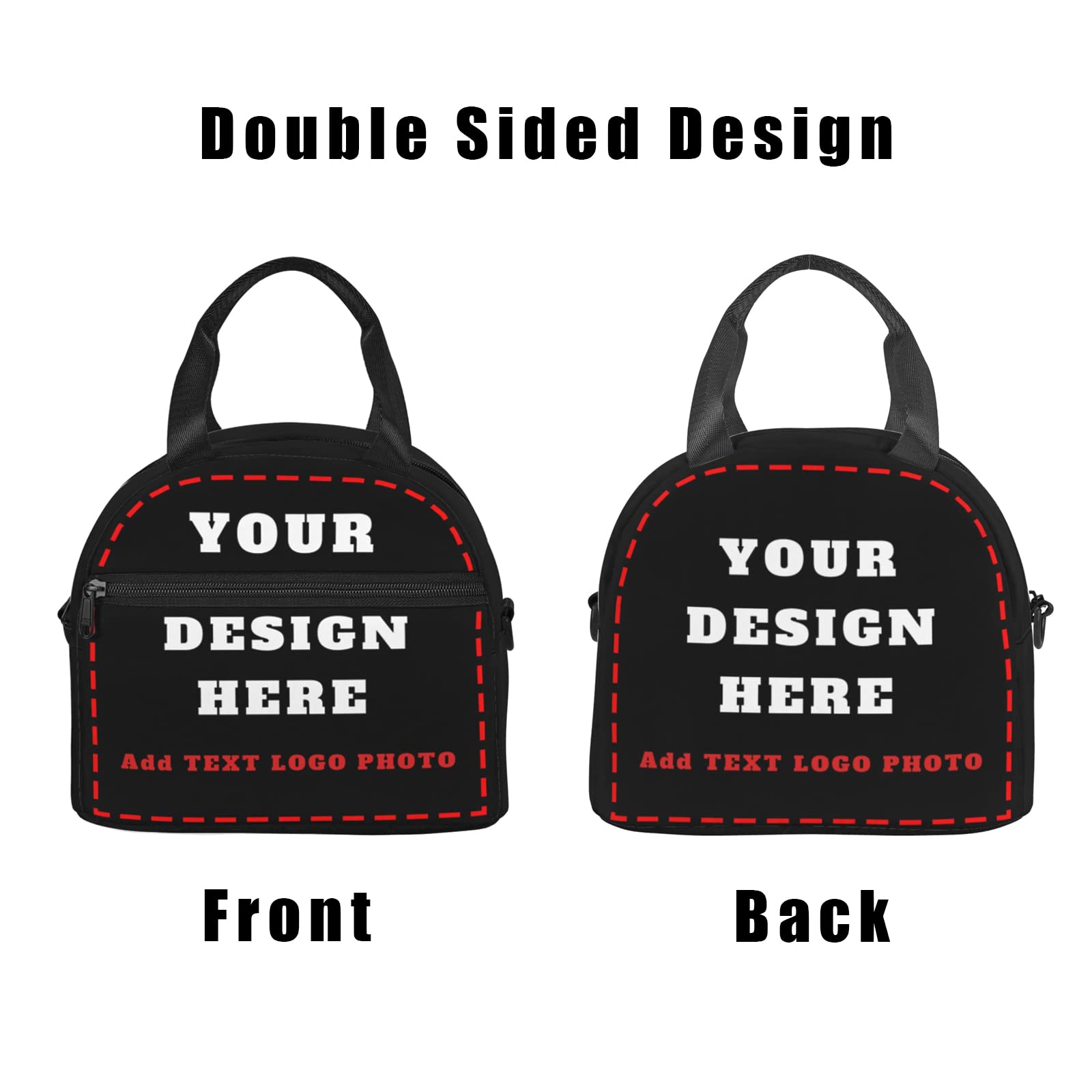 Midkepf Personalized Lunch Bag for Women Men, Custom Lunch Box with Photo Text, Customized Insulated Lunch Tote Bags for Office Picnic Travel - Double Sided Design
