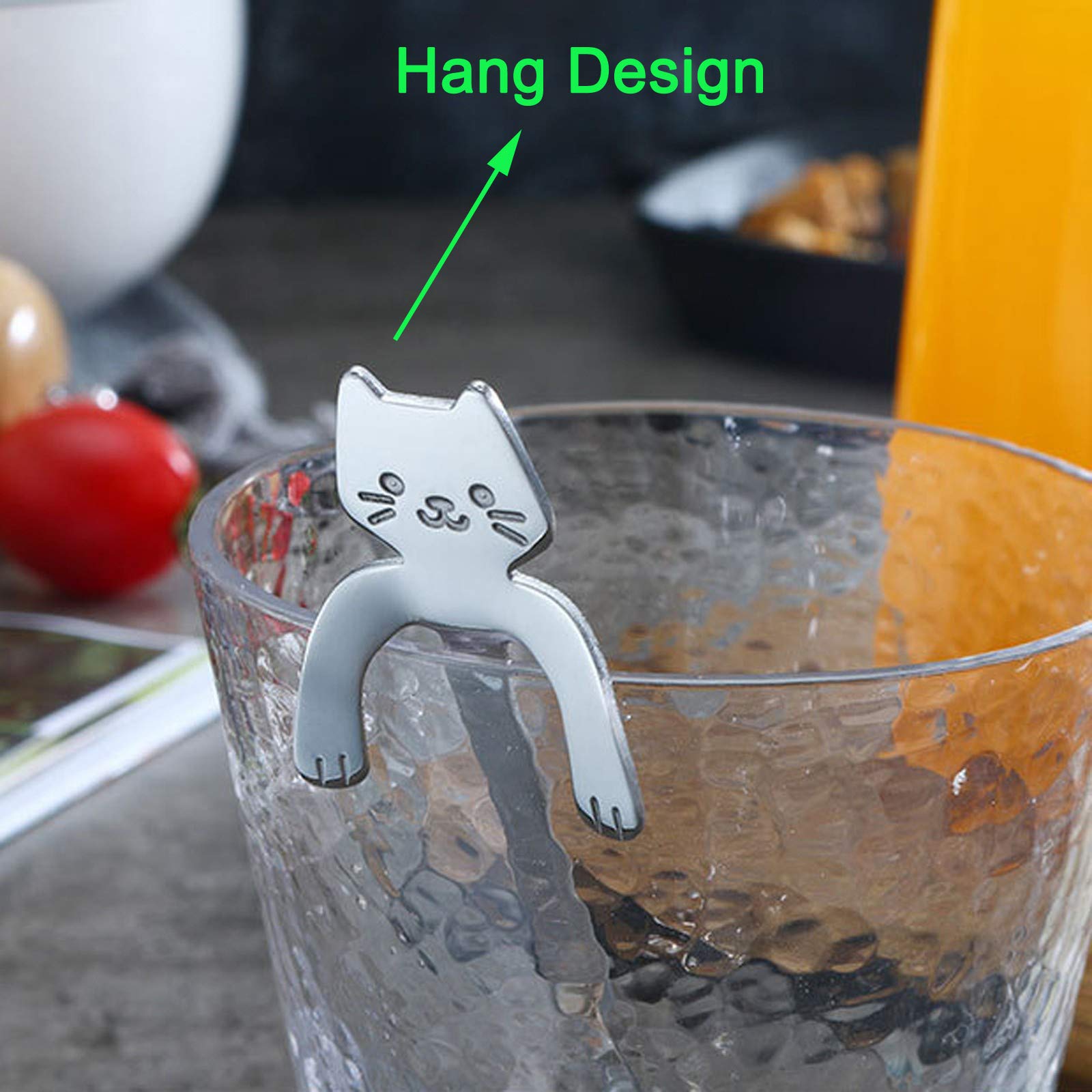 Maydahui 4PCS Cat Spoon Bear Coffee Tea Spoon Long Handle 7.8 inch 18/10(304)Stainless Steel Hanging Coffe Mixing Cocktail Stirring Animal Spoons Scoops for Mug