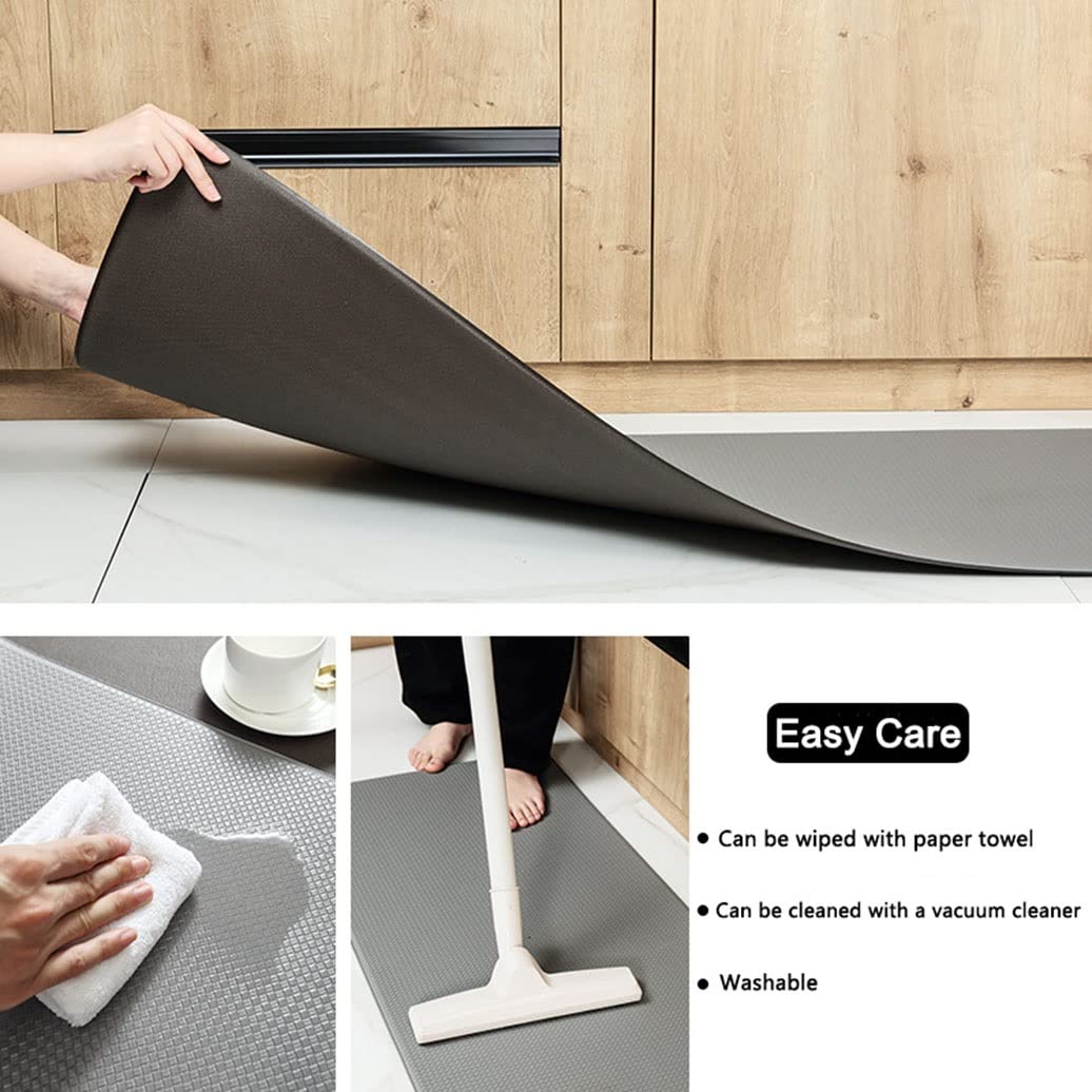 Kitchen Mat Runner Rug - 2 PCS, PU Waterproof Cushioned Anti-Fatigue Kitchen Carpet, Heavy Duty Oil-proof PVC Ergonomic Comfort Foam Rug (Color : Gray, Size : 17.3x29.5"+17.3x59")