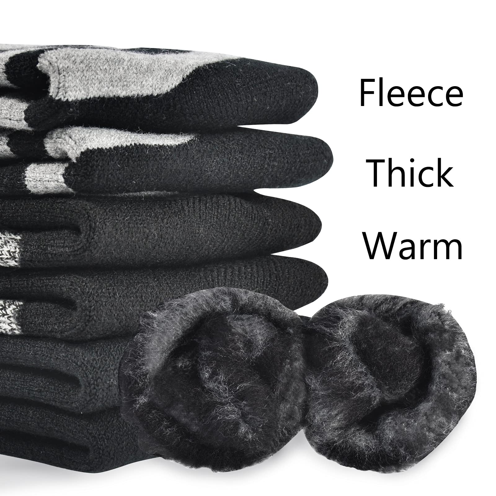 LO SHOKIM Warm Thermal Socks Men Thick Hiking Socks Women Breathable Athletic Boot Socks Winter Ski Crew Socks 3 Pairs(Stripe,L)
