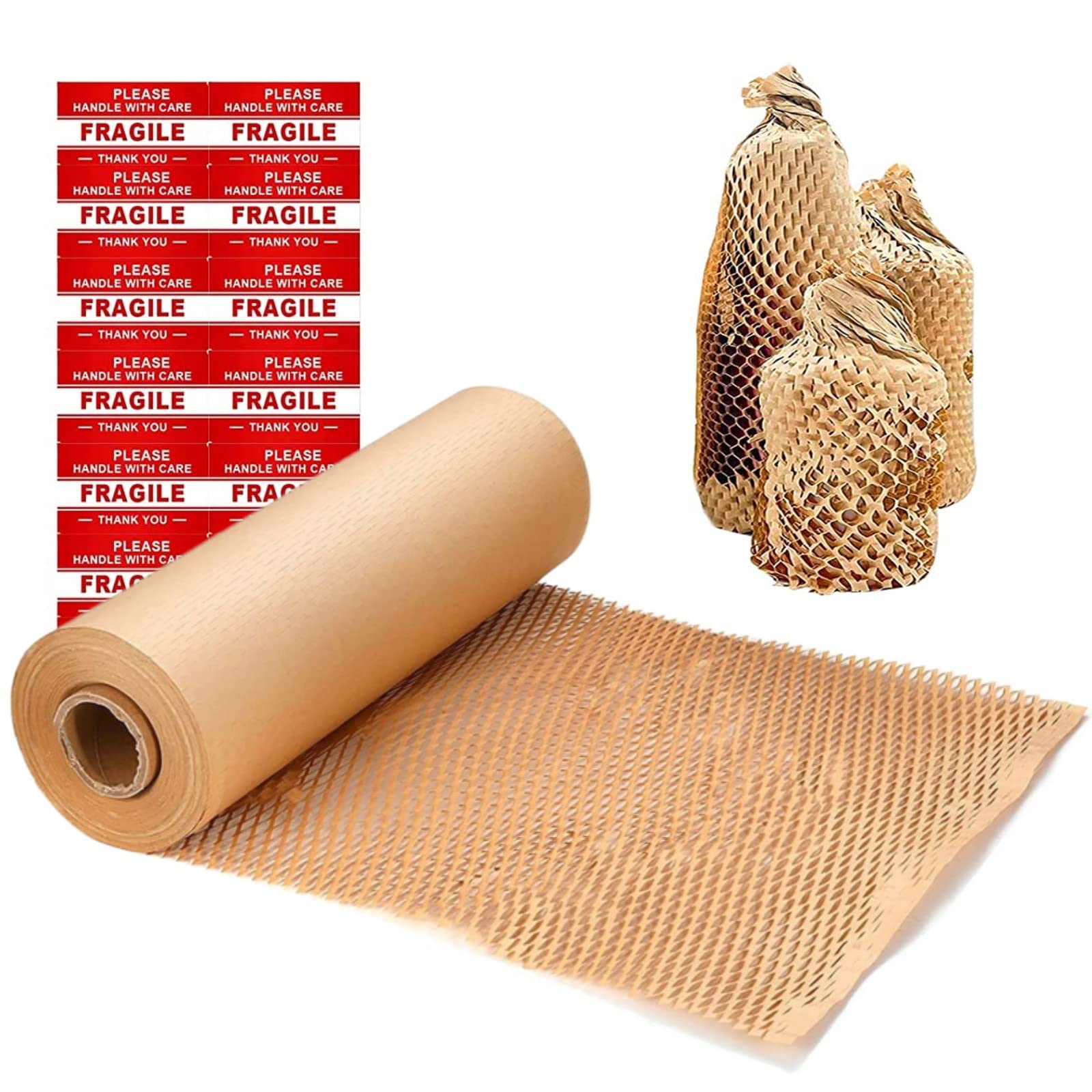 Honeycomb Packing Paper, 16" x 345' Packing Paper for Moving, Recyclable Biodegradable Cushioning Packing Material Honeycomb Wrapping Paper Roll