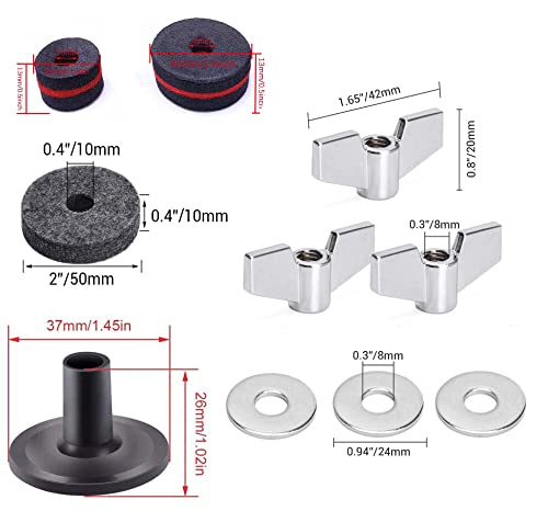 Jiayouy Drum Set Parts Hardware Pack 12pcs Bass Drum Claws & 54pcs Tension Rods(15mm-90mm) Cymbal Felts Hi-Hat Clutch Washer Sleeves and Base Wing Nuts Cymbal Replacement Accessories
