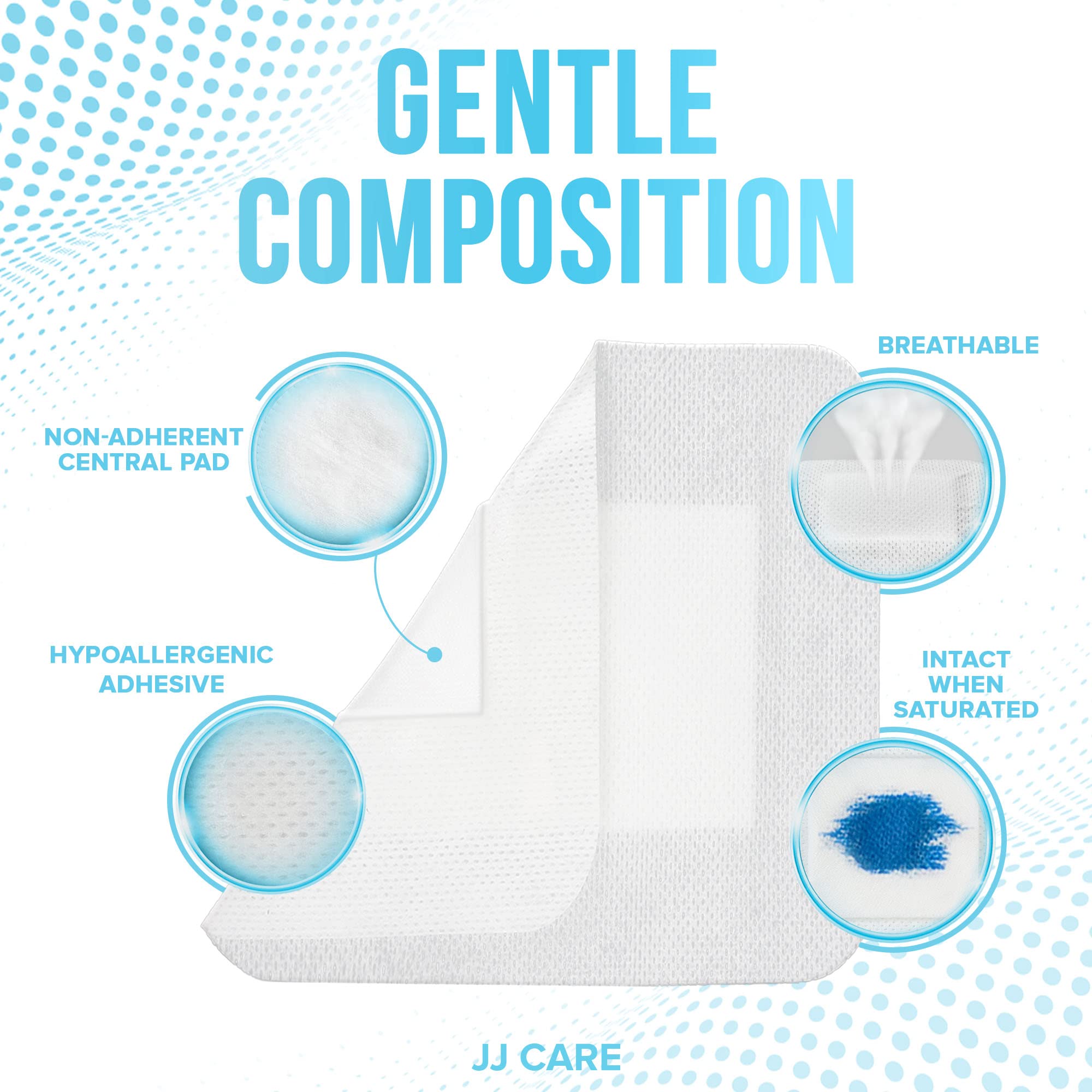 JJ CARE Adhesive Island Dressing [Pack of 50], 4x4 Sterile Bordered Gauze Dressing, Breathable, Individually Wrapped Island Wound Bandages with Highly Absorbent Non-Stick Center Pad