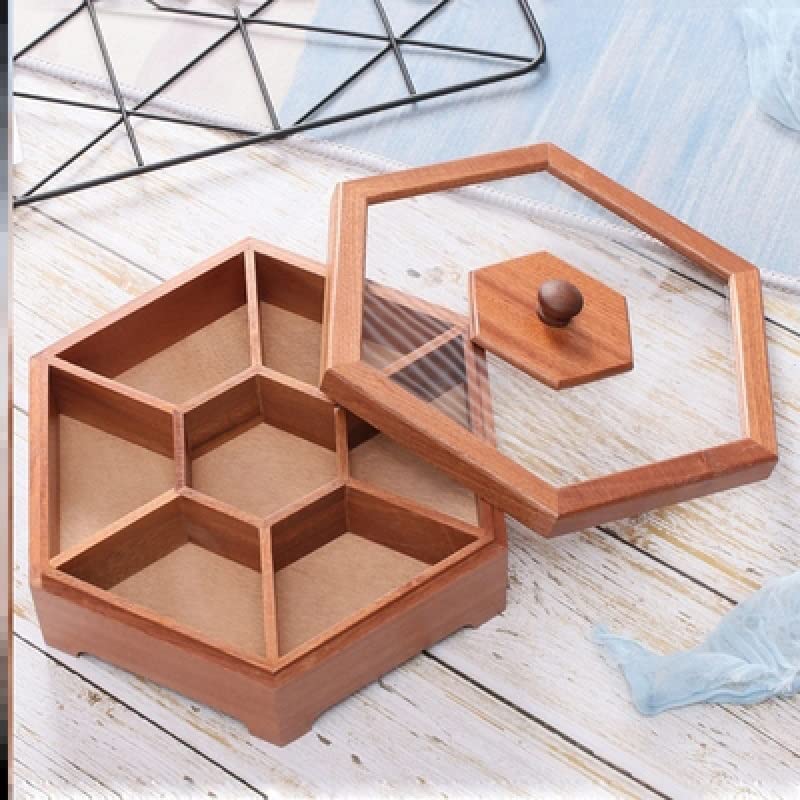 PNNERR Walnut Dry Fruit Tray Living Room Coffee Table Compartment Storage Snack Candy Box Food Container