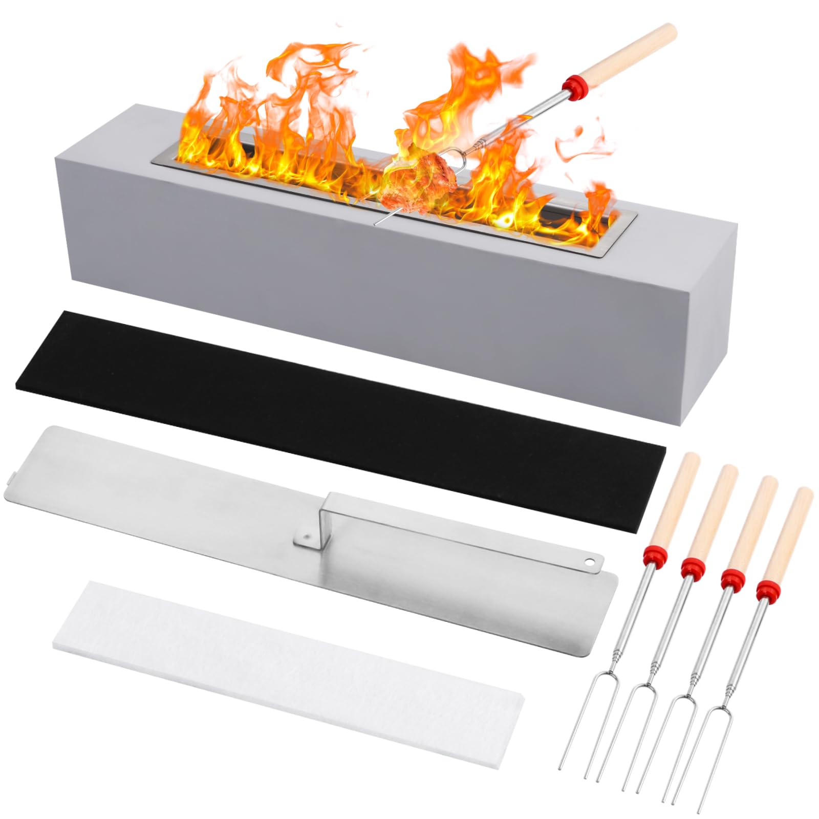 Joyoolife 17.7*3.9 Inch Tabletop Fire Pit, Rectangular Tabletop Fireplace, Table Top Firepit, Alcohol Concrete Fireplace, Small Fire Bowl with 4 Roasting Forks for Indoor Outdoor, Housewarming Gifts