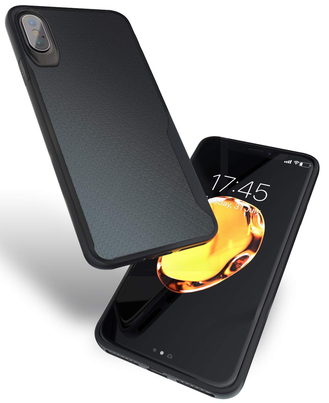 Kitoo Designed for iPhone Xs Max Case, Carbon Fiber Pattern, 10ft. Drop Tested, Wireless Charging - Black