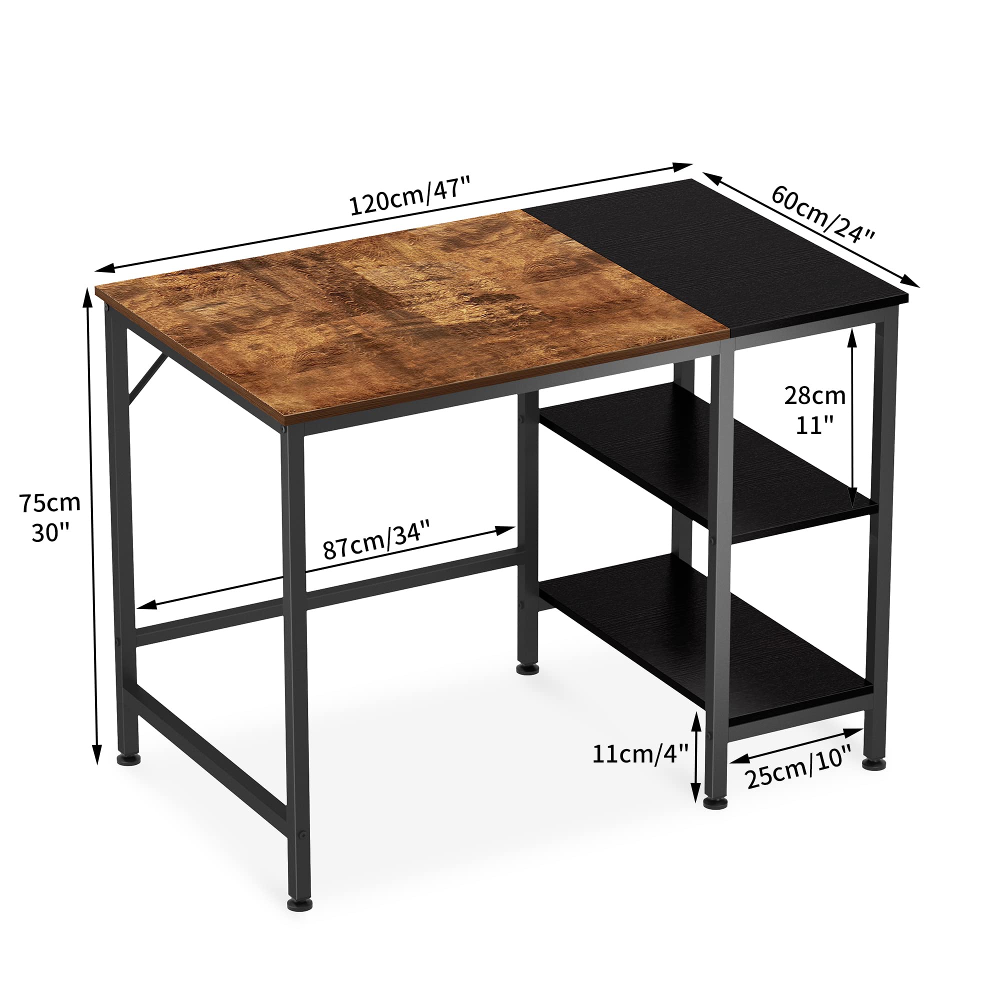 JOISCOPE Home Office Computer Desk,Small Study Writing Desk with Wooden Storage Shelf,2-Tier Industrial Style Laptop Table,Gaming Table with Splice Board,47 inches,(Vintage Oak Finish)