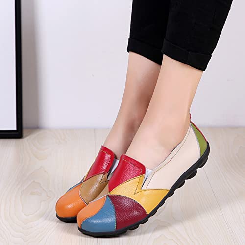 Leisure Women's Four Seasons Color Artificial Leather Non Slip Flat Round Toe Womens Shoes Summer Casual Beige