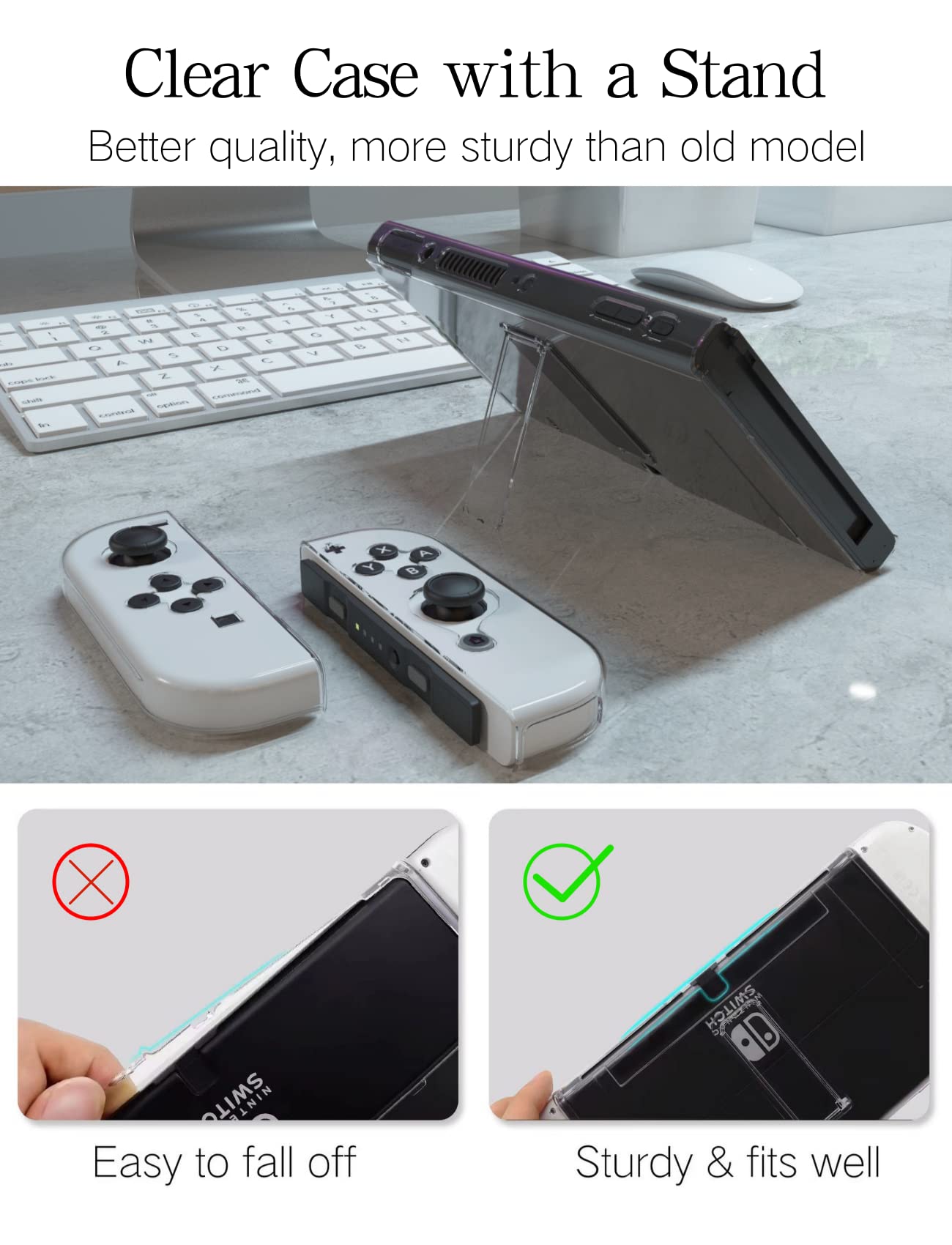 Necessary 4 in 1 Accessory Bundle for Nintendo Switch OLED - iceiceice Hard Shell Carrying Case with 30 Game Slots + Clear Case + Premium Tempered Films [2022 New]