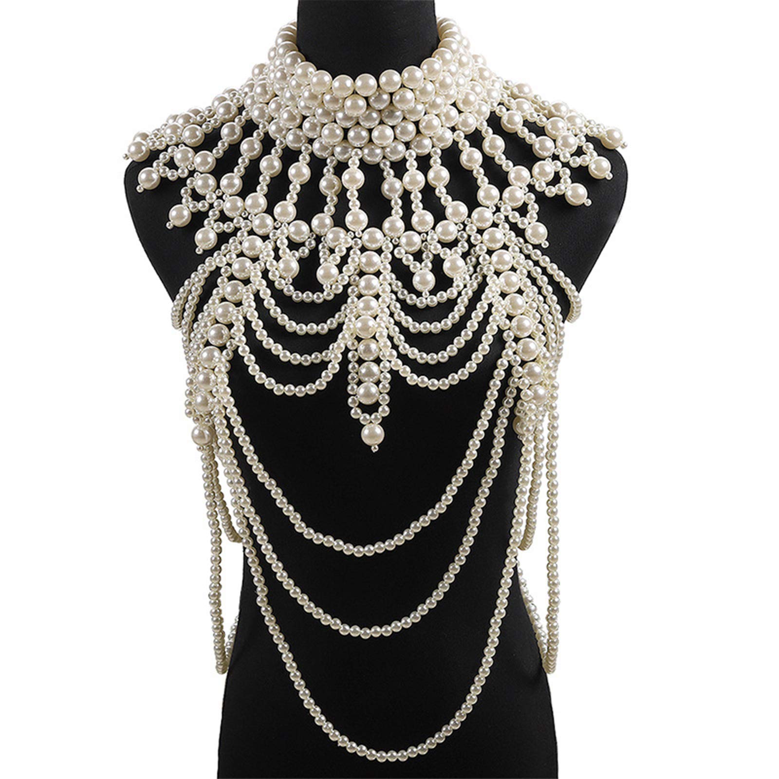 MGBISYI Beaded shoulder chain - Faux Pearl Body Chain Shawl Jewelry Layered Bib Necklace Collar