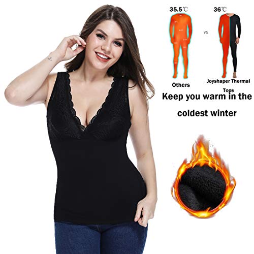 JOYSHAPER Womens Cotton Thermal Underwear Tops Fleece Lined Cami Tank Top Vest Warm Winter Basic Camisole (Black, M)